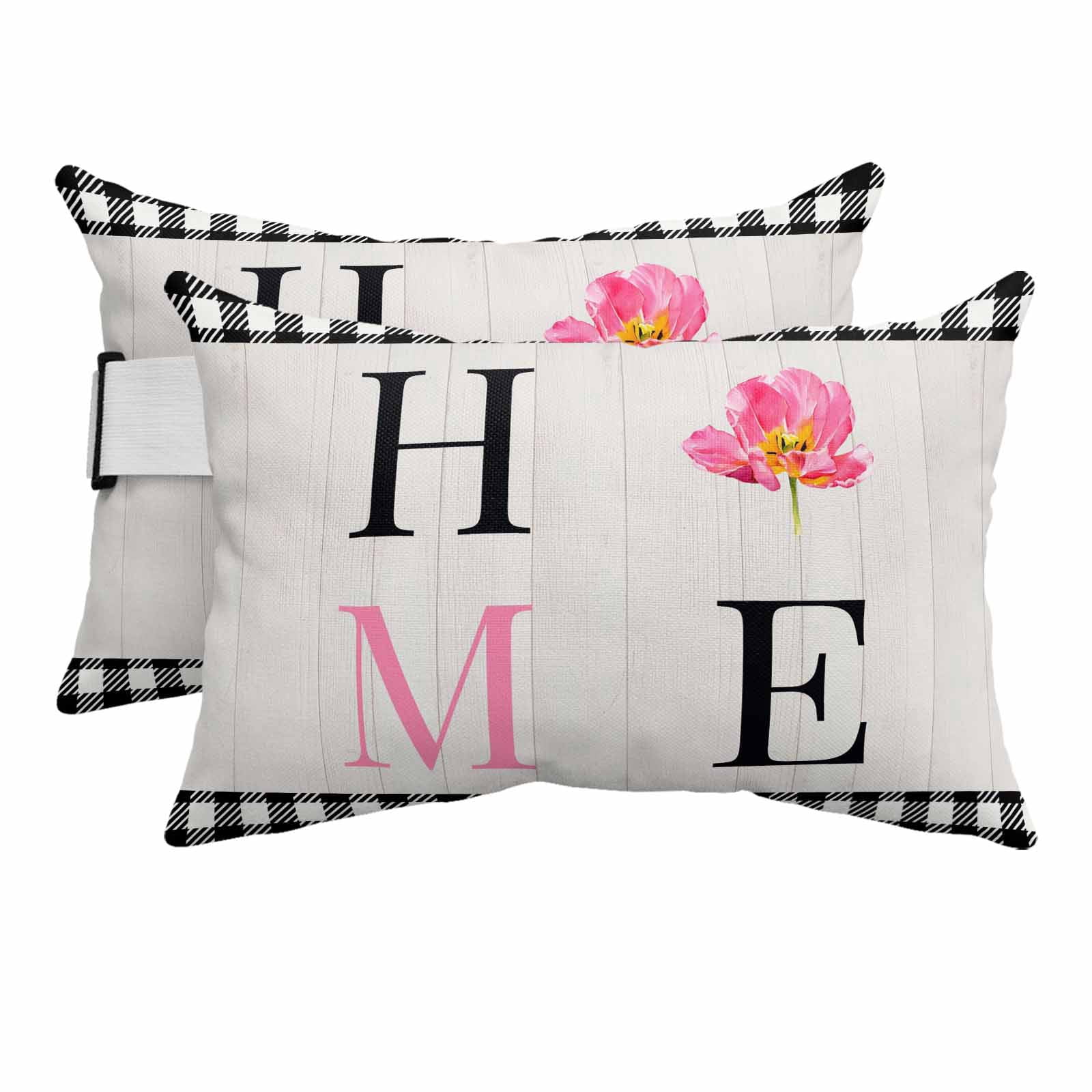 2PCS Outdoor Pillow for Chaise Lounge Chair Home Words Pink Tulip ...