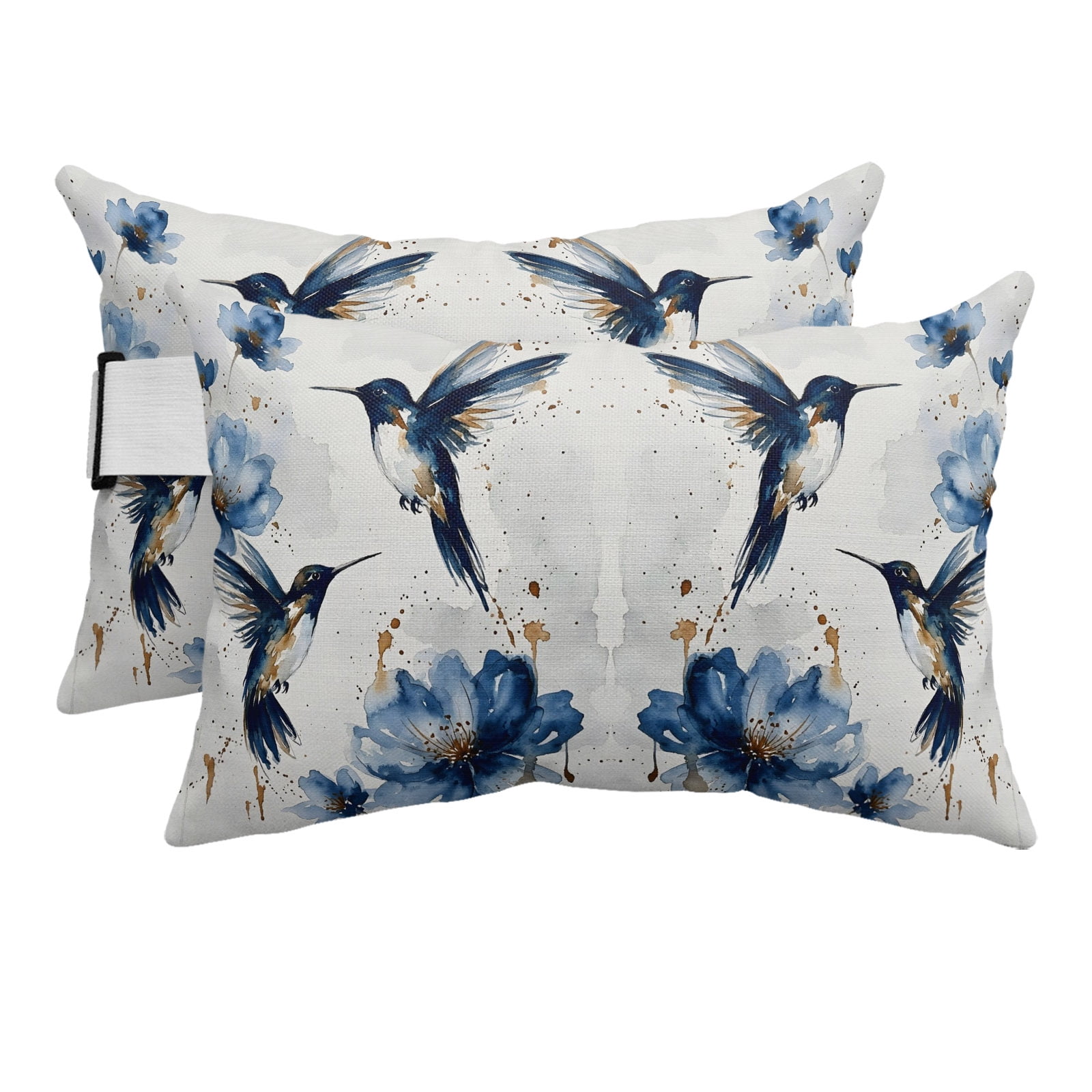 2PCS Outdoor Pillow for Chaise Lounge Chair Hummingbird Bird Blue ...