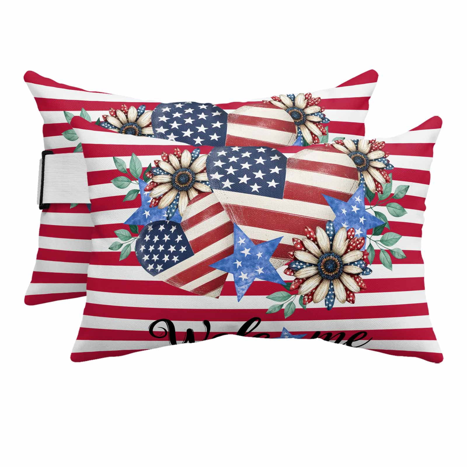 2PCS Outdoor Pillow for Chaise Lounge Chair Independence Day USA Flag ...
