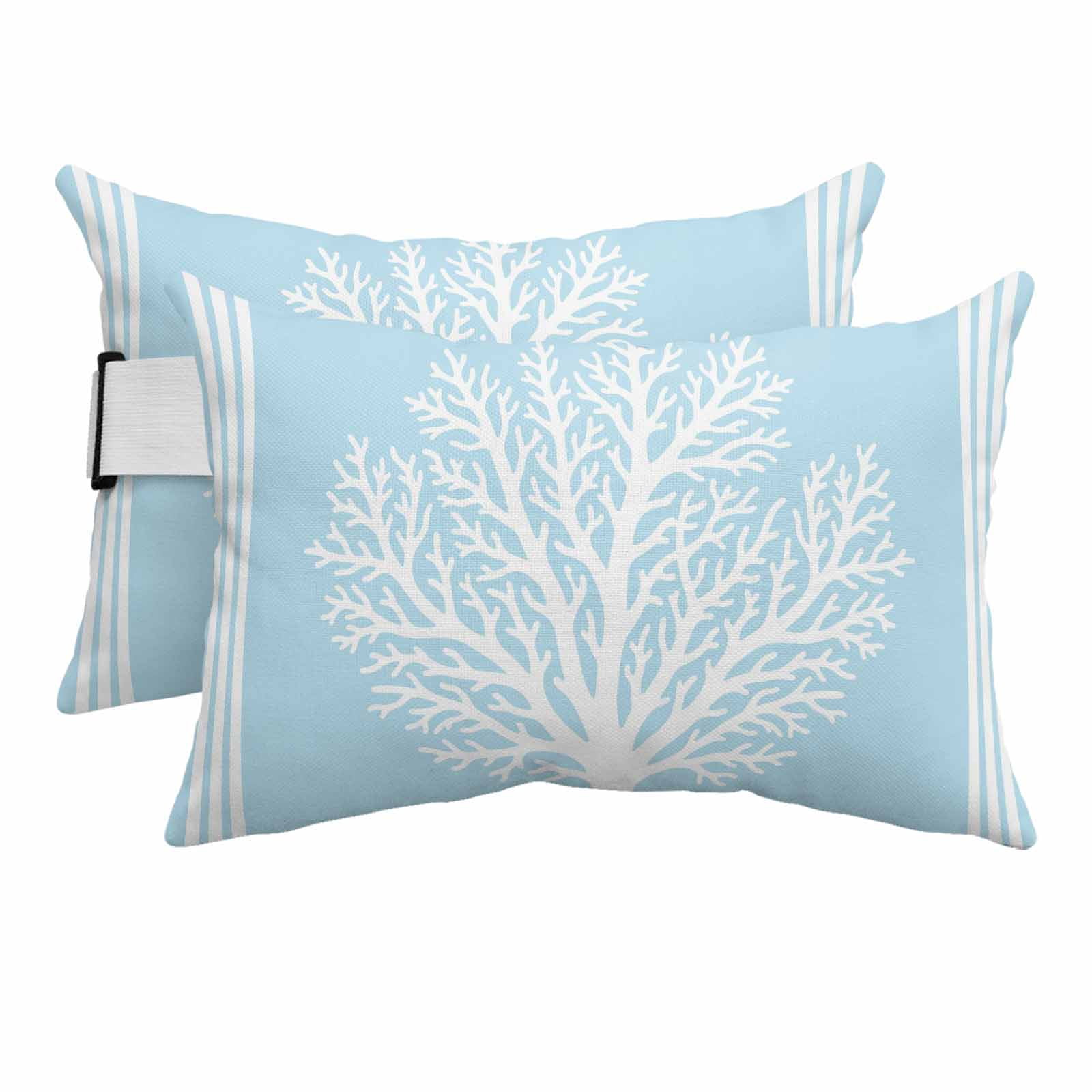 2PCS Outdoor Pillow for Chaise Lounge Chair Light Blue Marine White ...