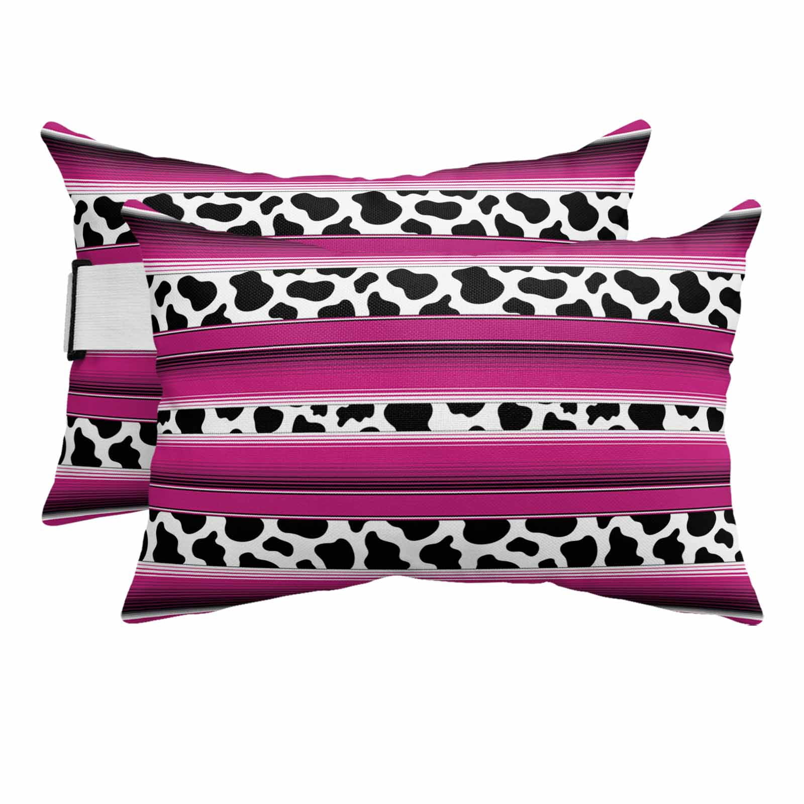 2PCS Outdoor Pillow for Chaise Lounge Chair Mexico Cow Animal Black ...