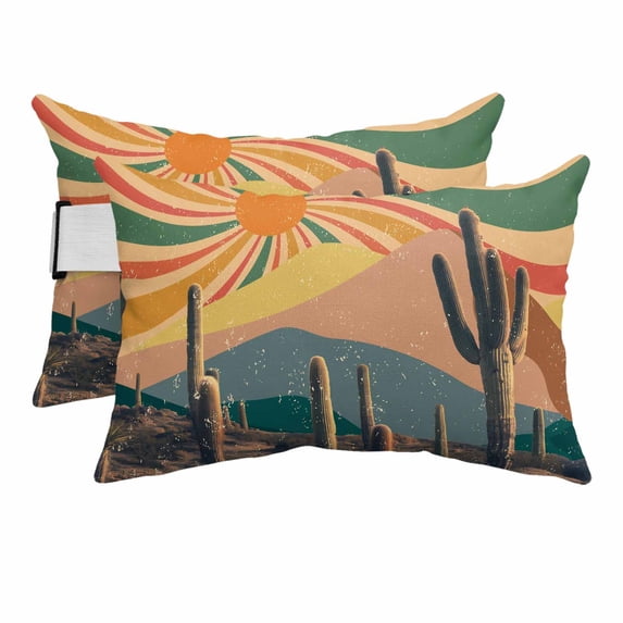 2PCS Outdoor Pillow for Chaise Lounge Chair Mid Century Desert Cactus ...