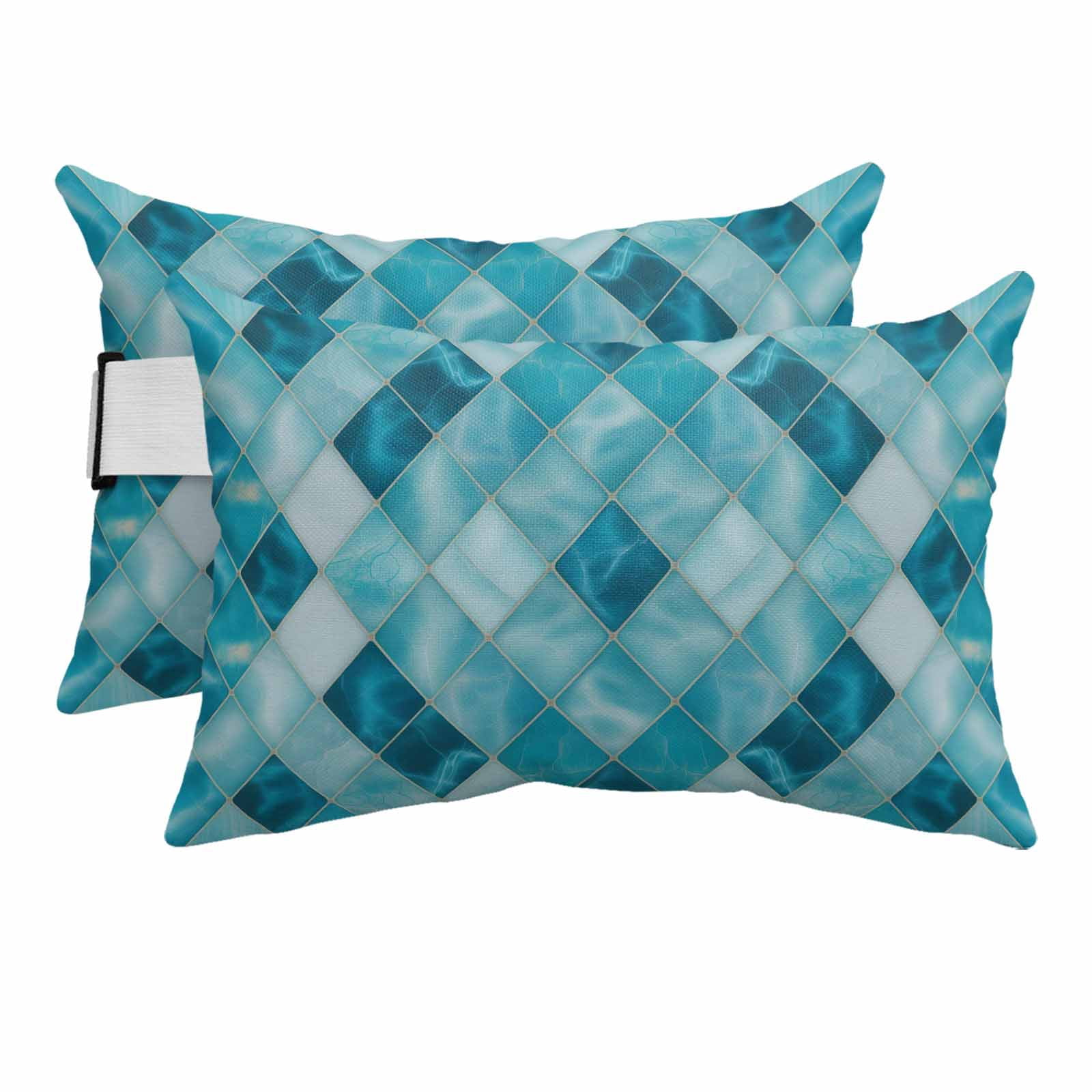2PCS Outdoor Pillow for Chaise Lounge Chair Modern Teal Blue Diamond ...