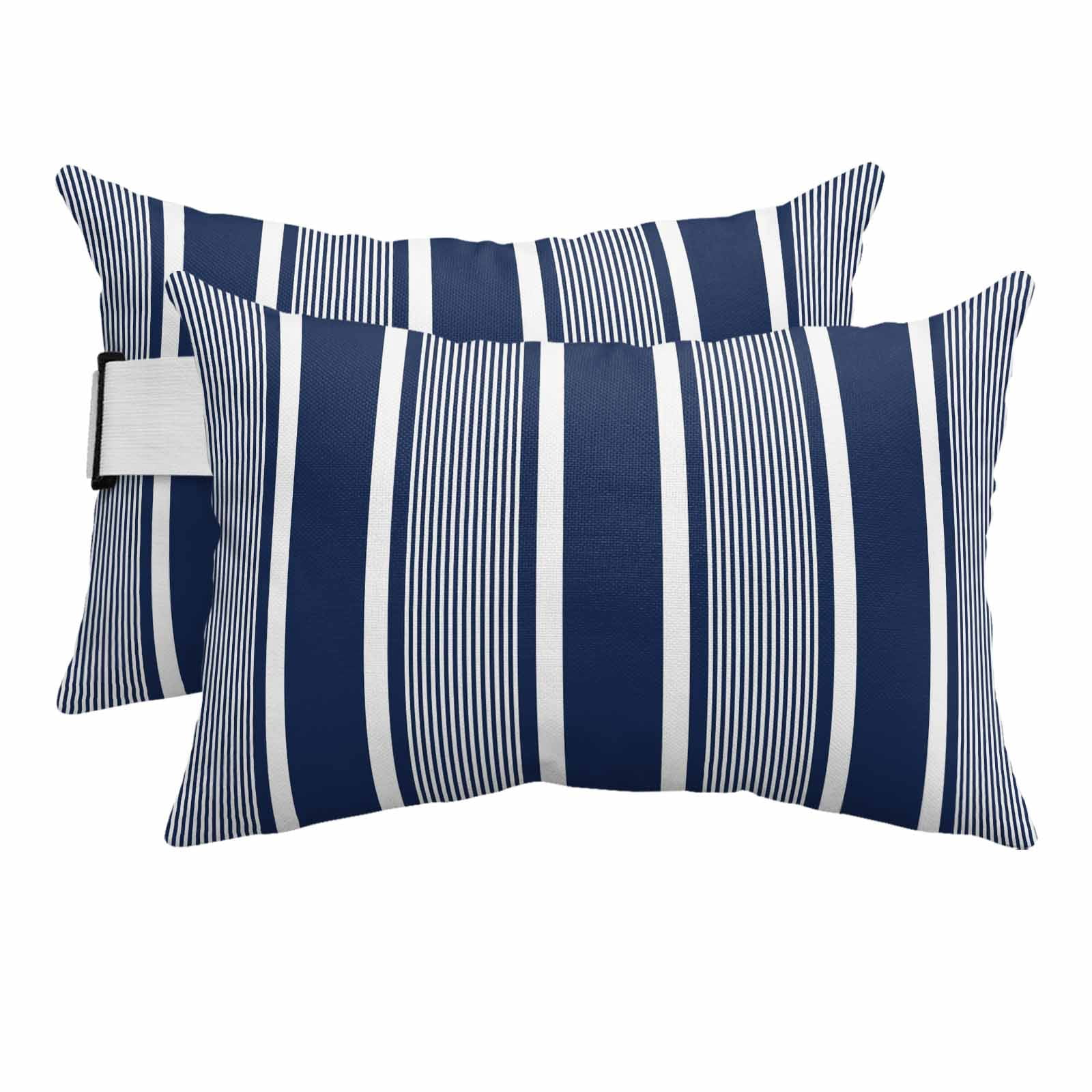 2PCS Outdoor Pillow for Chaise Lounge Chair Nautical Navy Blue Stripes ...