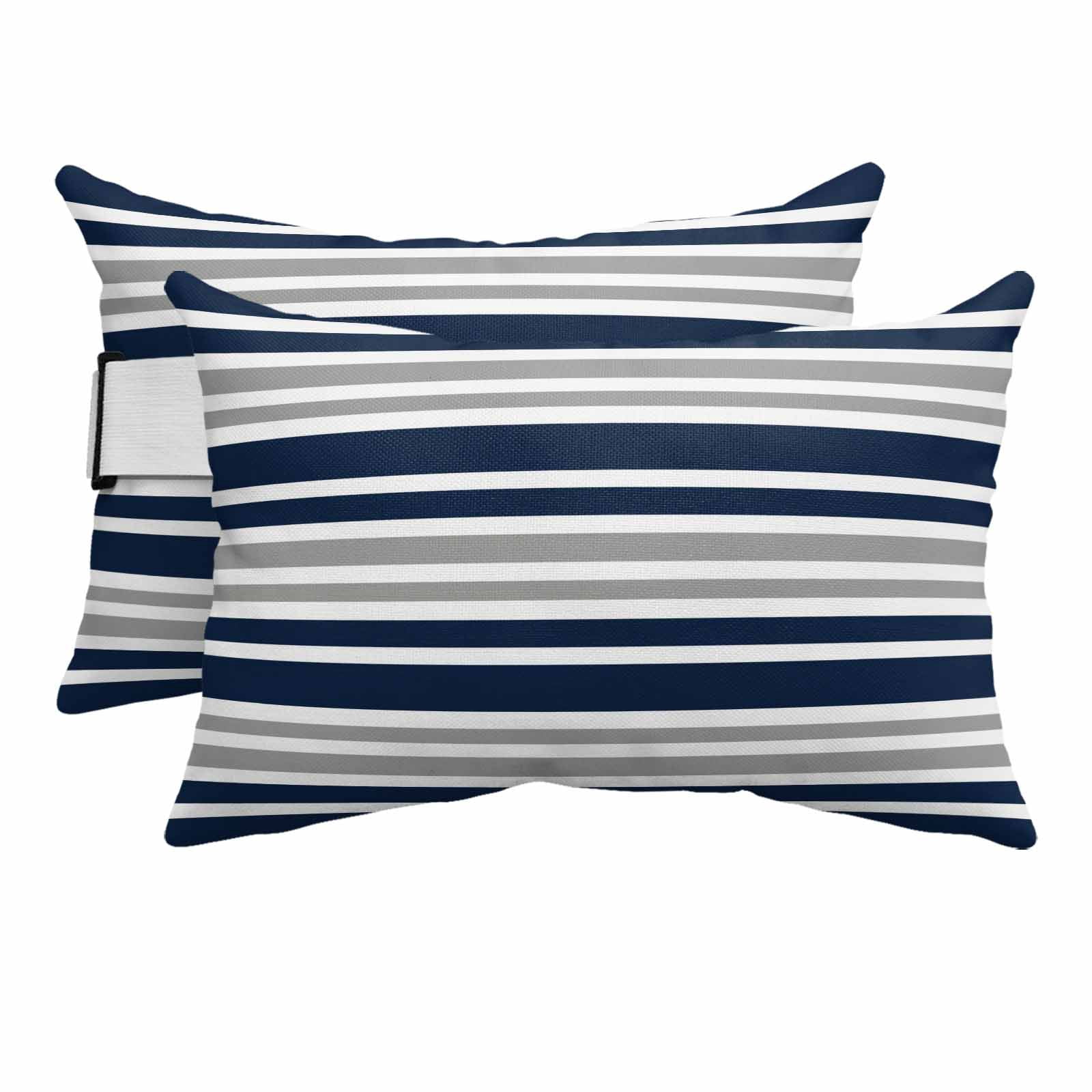 2PCS Outdoor Pillow for Chaise Lounge Chair Navy Blue Gray Stripe ...