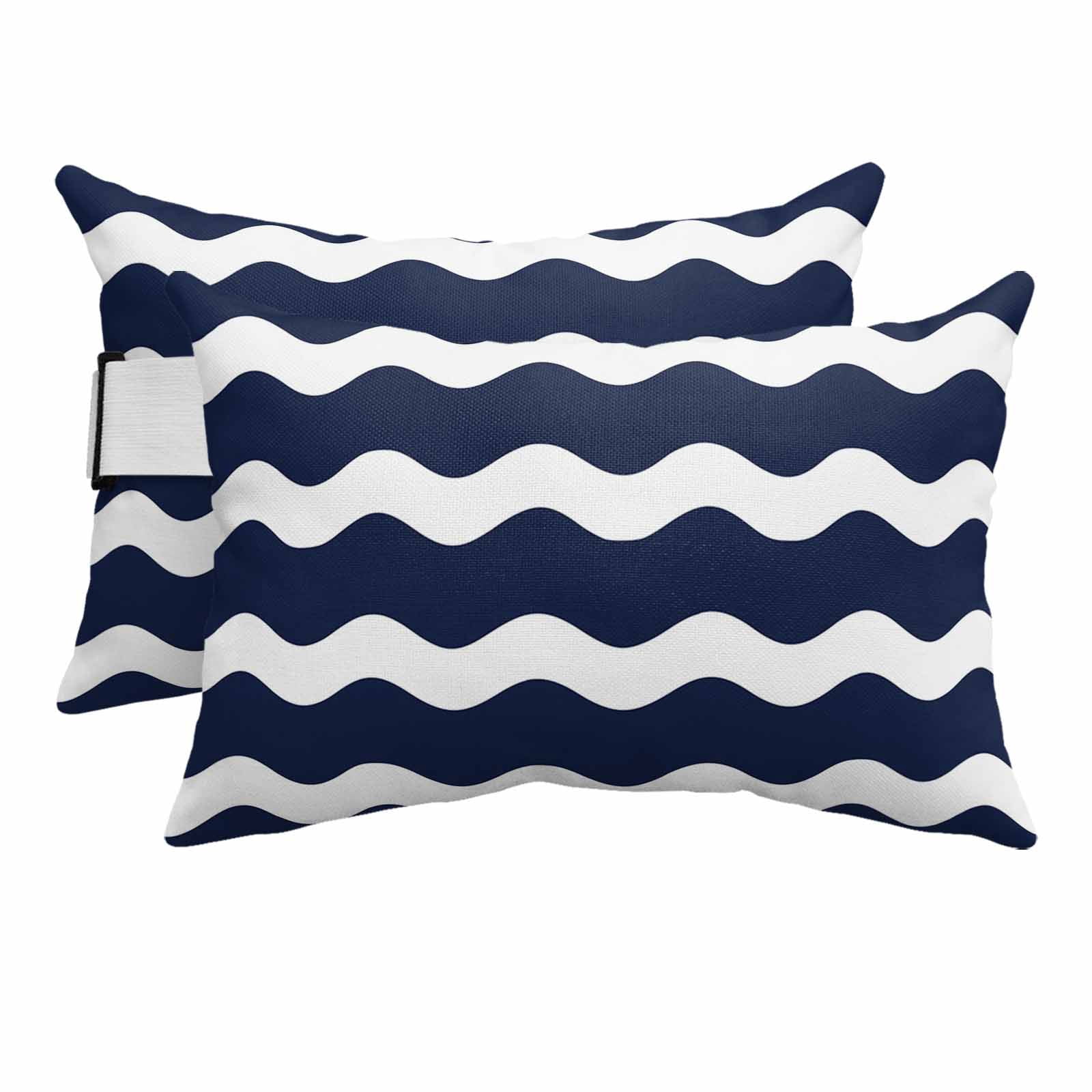 2PCS Outdoor Pillow for Chaise Lounge Chair Navy Blue White Waves ...