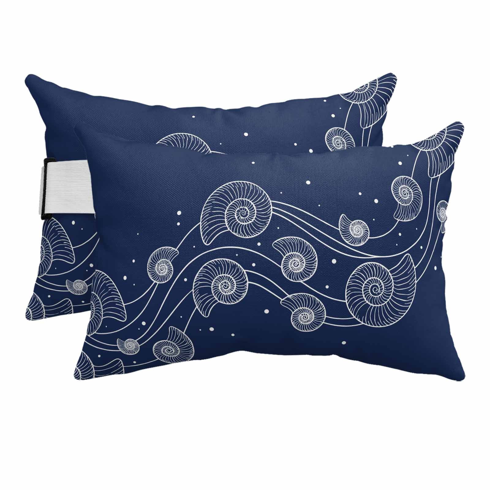2PCS Outdoor Pillow for Chaise Lounge Chair Ocean Conch on Navy Blue ...