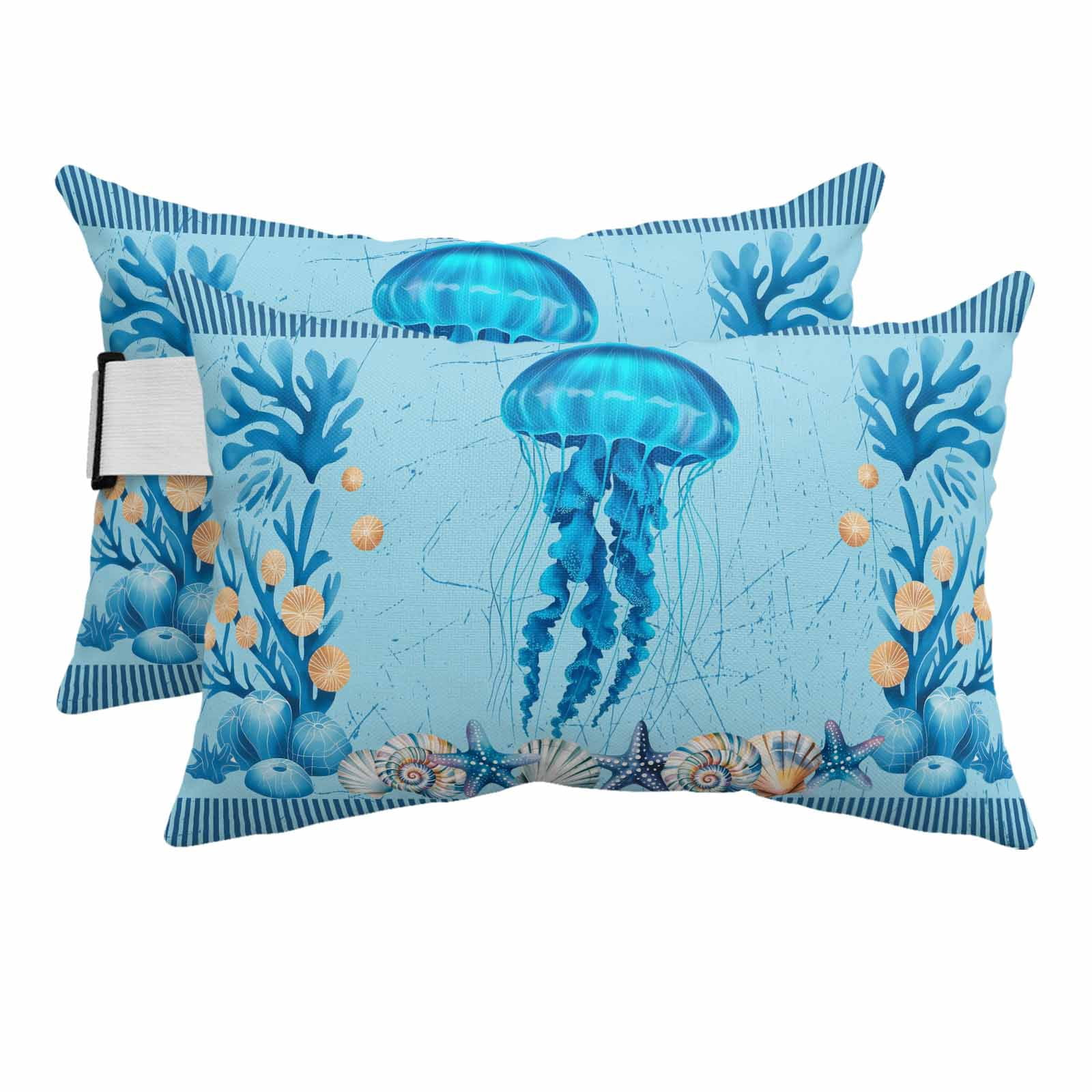 2PCS Outdoor Pillow for Chaise Lounge Chair Ocean Jellyfish Starfish ...