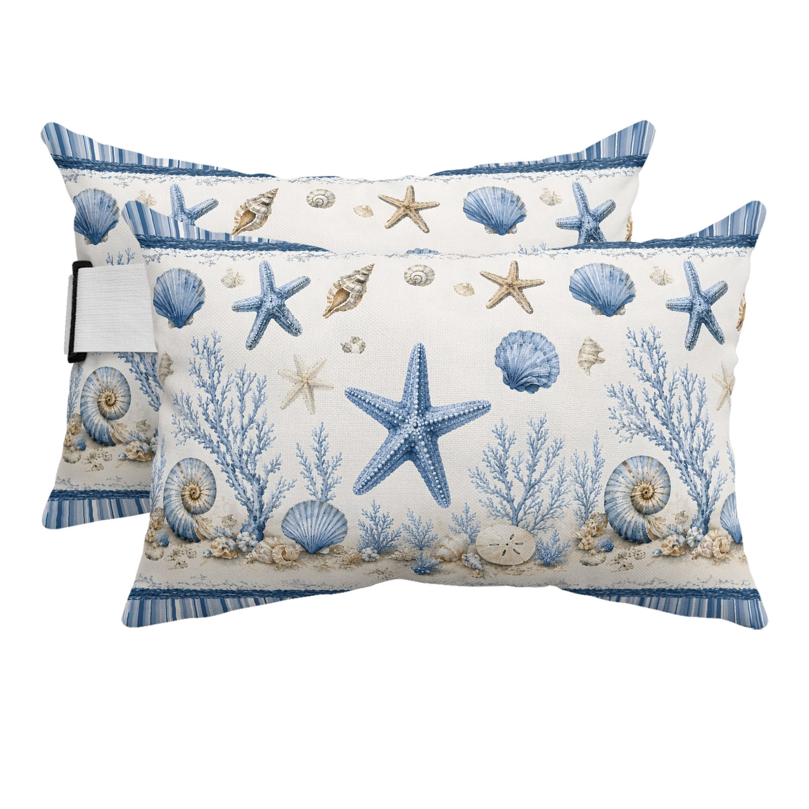 2PCS Outdoor Pillow for Chaise Lounge Chair Ocean Starfish Conch Shell ...