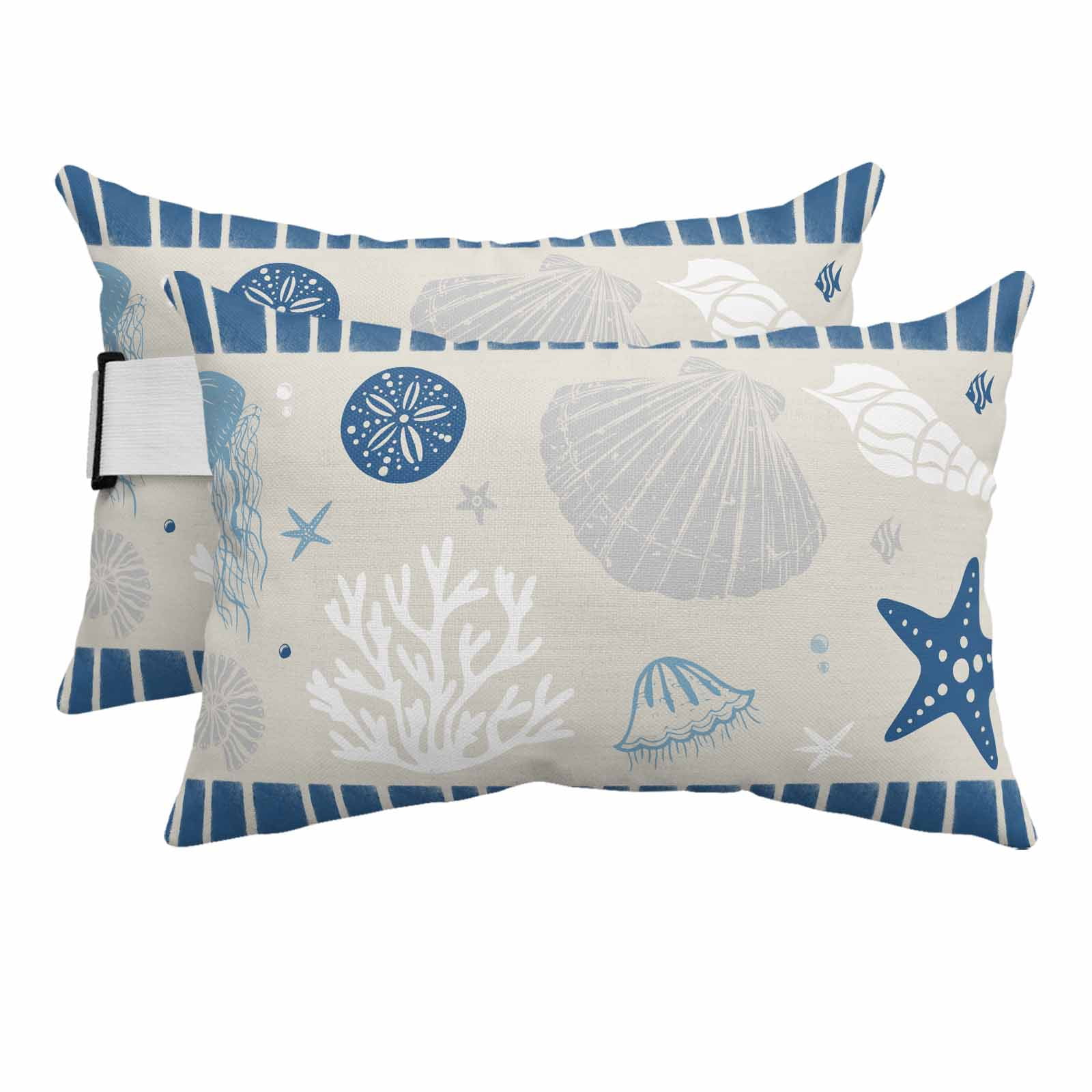 2PCS Outdoor Pillow for Chaise Lounge Chair Ocean Starfish Shell Conch ...