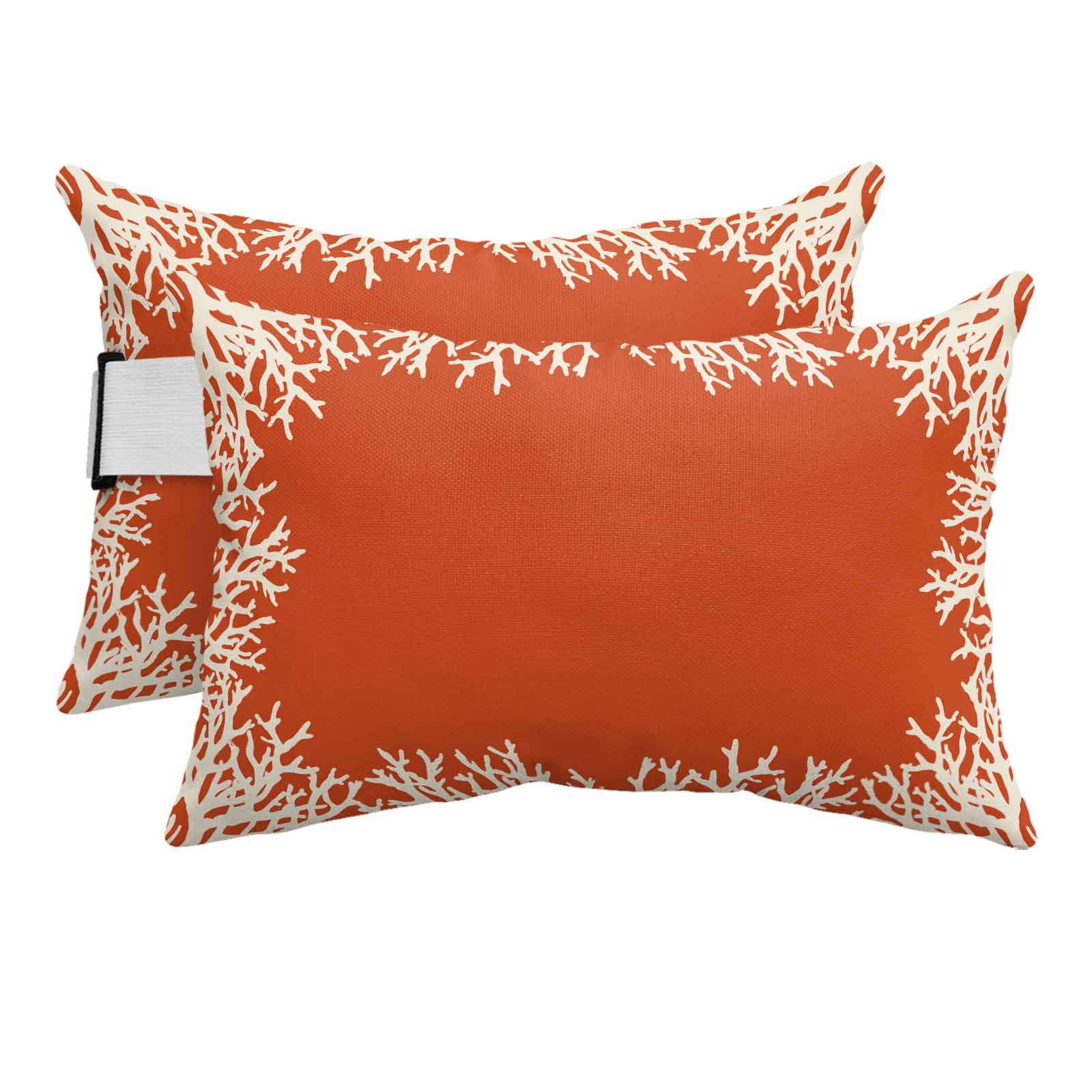 2PCS Outdoor Pillow for Chaise Lounge Chair Ocean White Coral on Orange ...