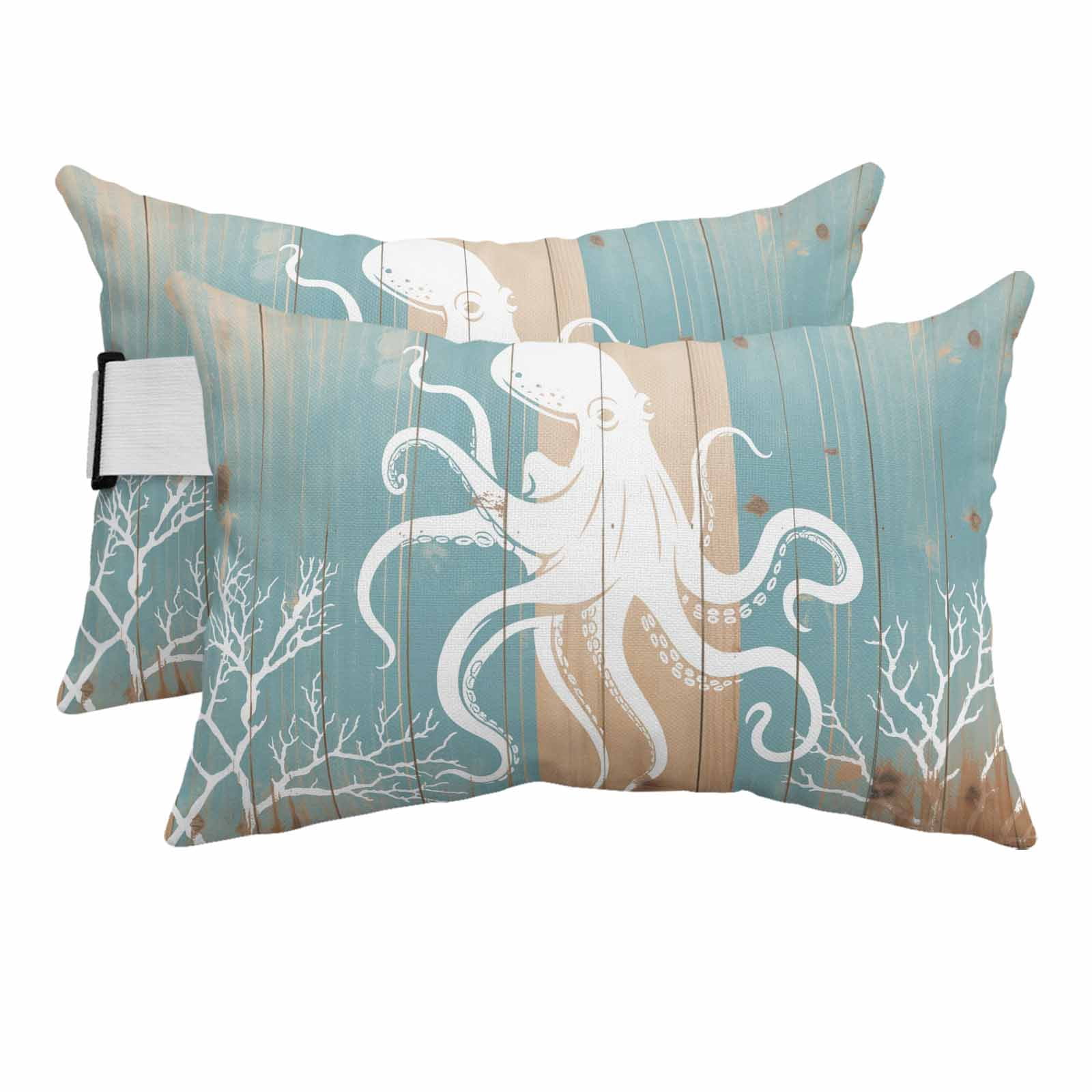 2PCS Outdoor Pillow for Chaise Lounge Chair Ocean White Octopus Coral ...