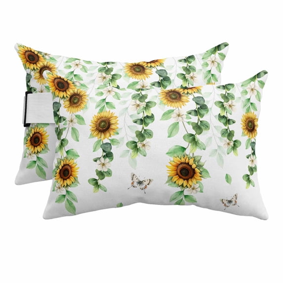 2PCS Outdoor Pillow for Chaise Lounge Chair Pastoral Floral Sunflower ...
