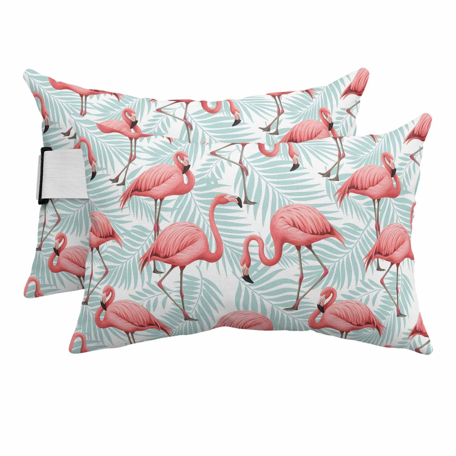 2PCS Outdoor Pillow for Chaise Lounge Chair Pink Flamingo Tropical ...