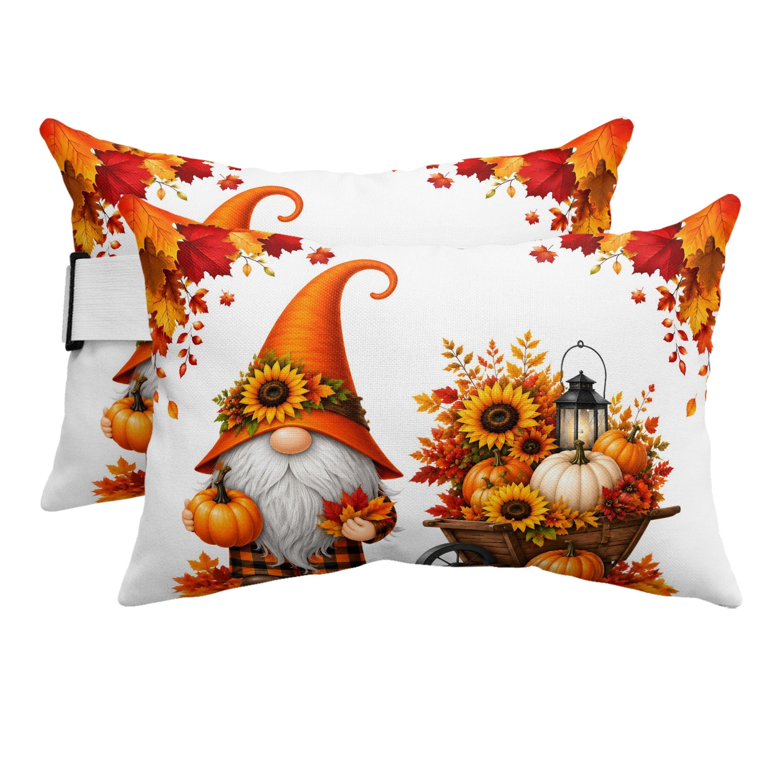 2PCS Outdoor Pillow for Chaise Lounge Chair Pumpkin Dwarf Autumn Maple ...