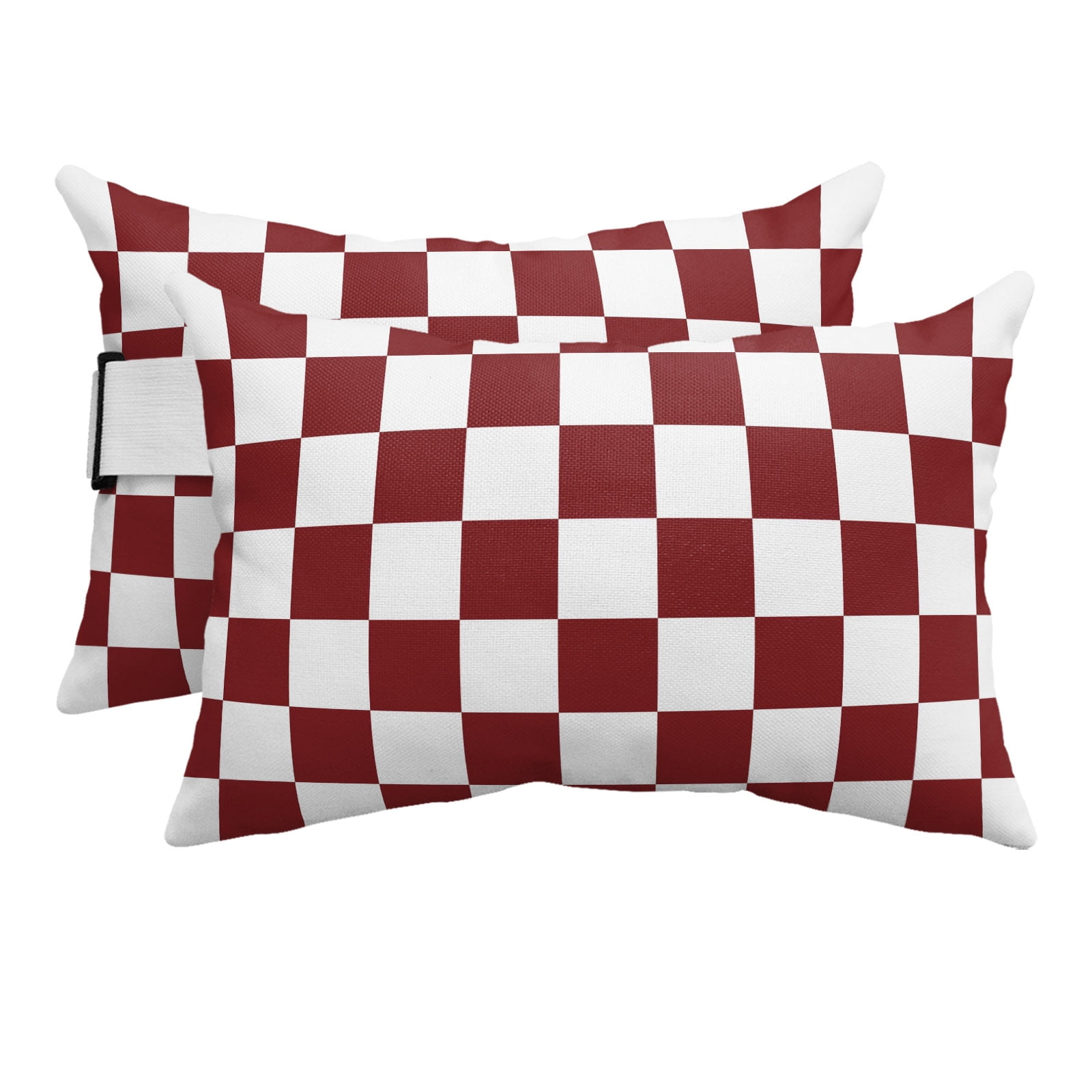 2PCS Outdoor Pillow for Chaise Lounge Chair Red White Square Tiles ...