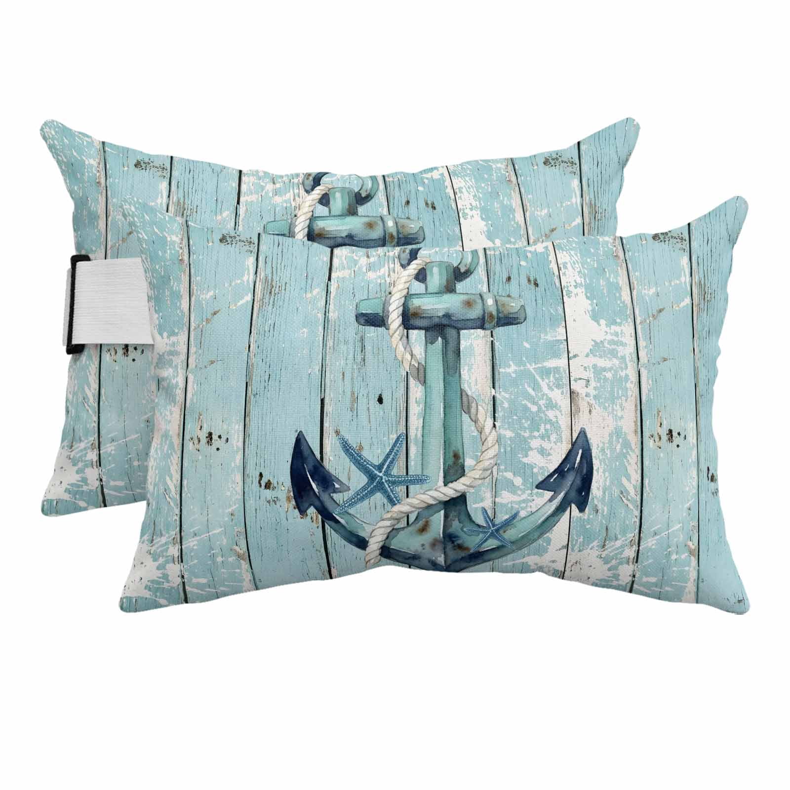 2PCS Outdoor Pillow for Chaise Lounge Chair Retro Coastal Green Anchor ...