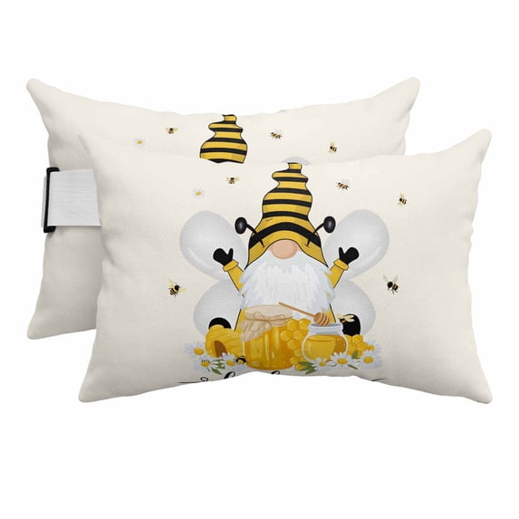 2PCS Outdoor Pillow for Chaise Lounge Chair Rustic Bee Farmhouse Gnome ...