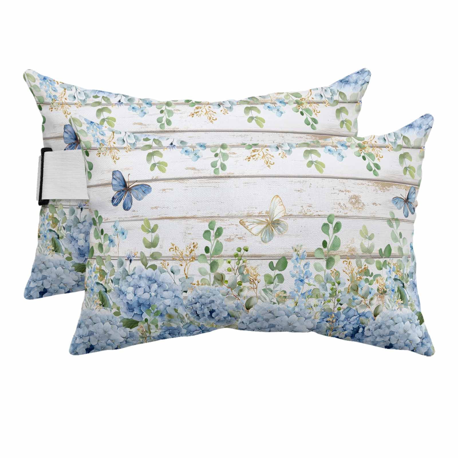 2PCS Outdoor Pillow for Chaise Lounge Chair Rustic Blue Hydrangea ...