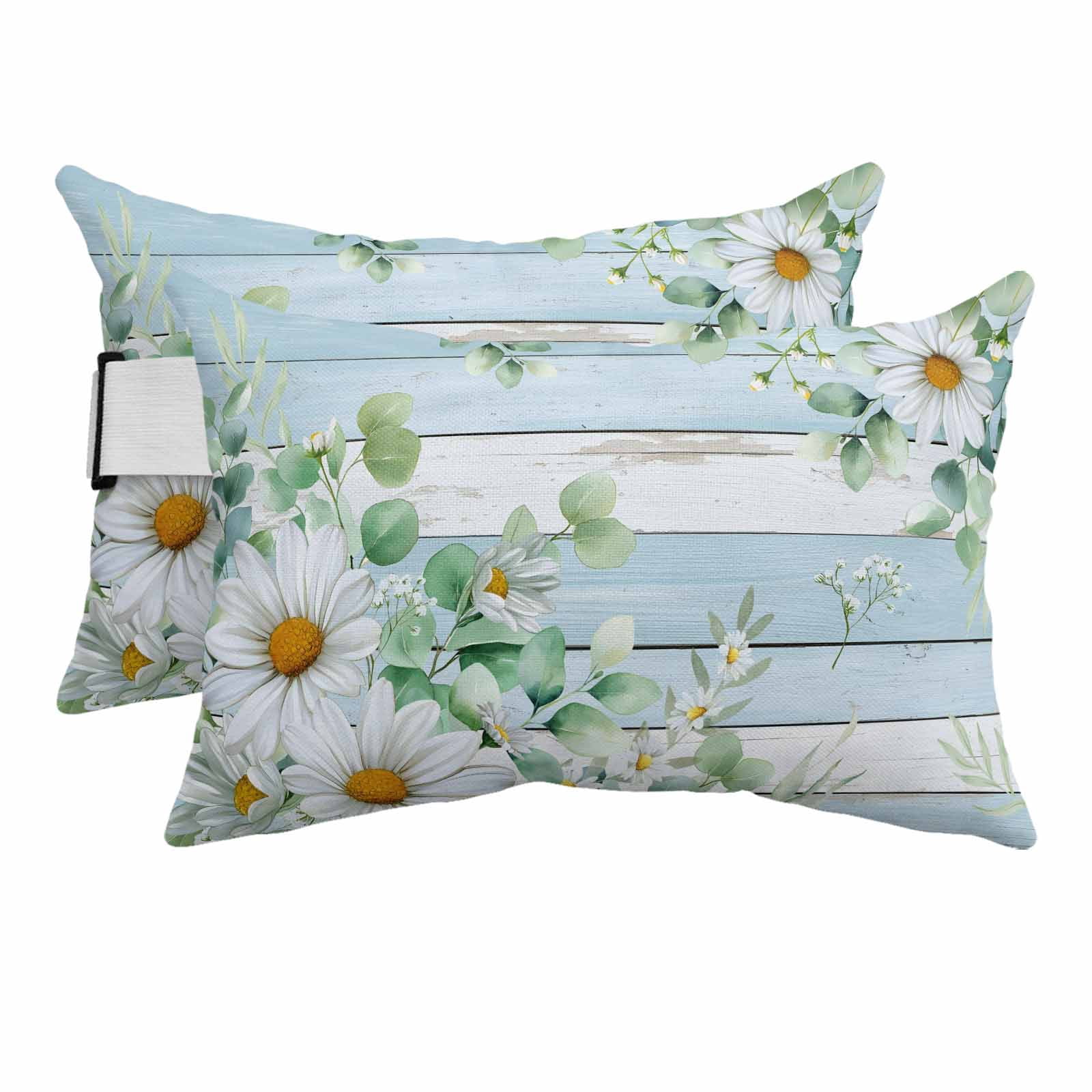 2PCS Outdoor Pillow for Chaise Lounge Chair Rustic Daisy Flower ...