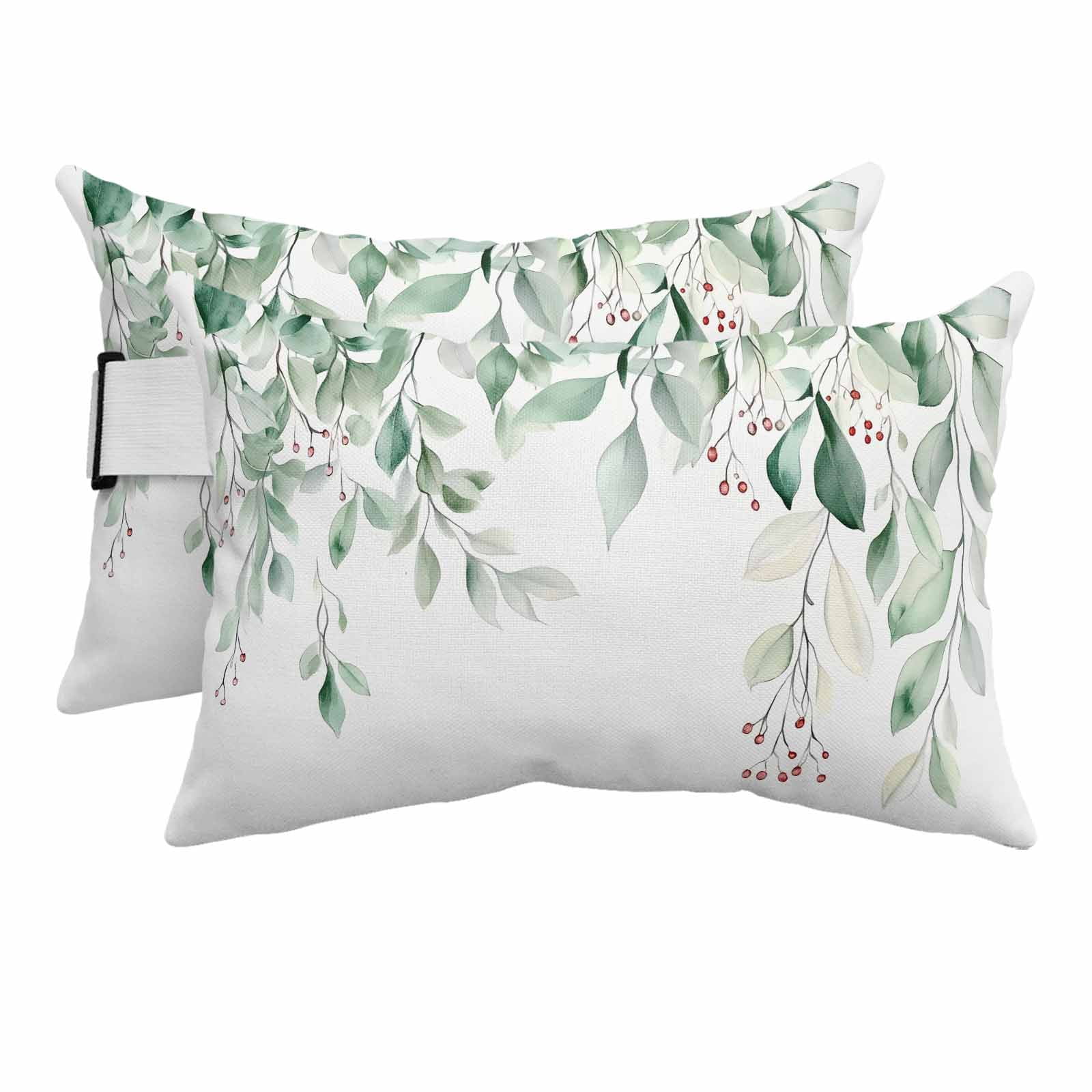 2PCS Outdoor Pillow for Chaise Lounge Chair Sage Green Eucalyptus ...