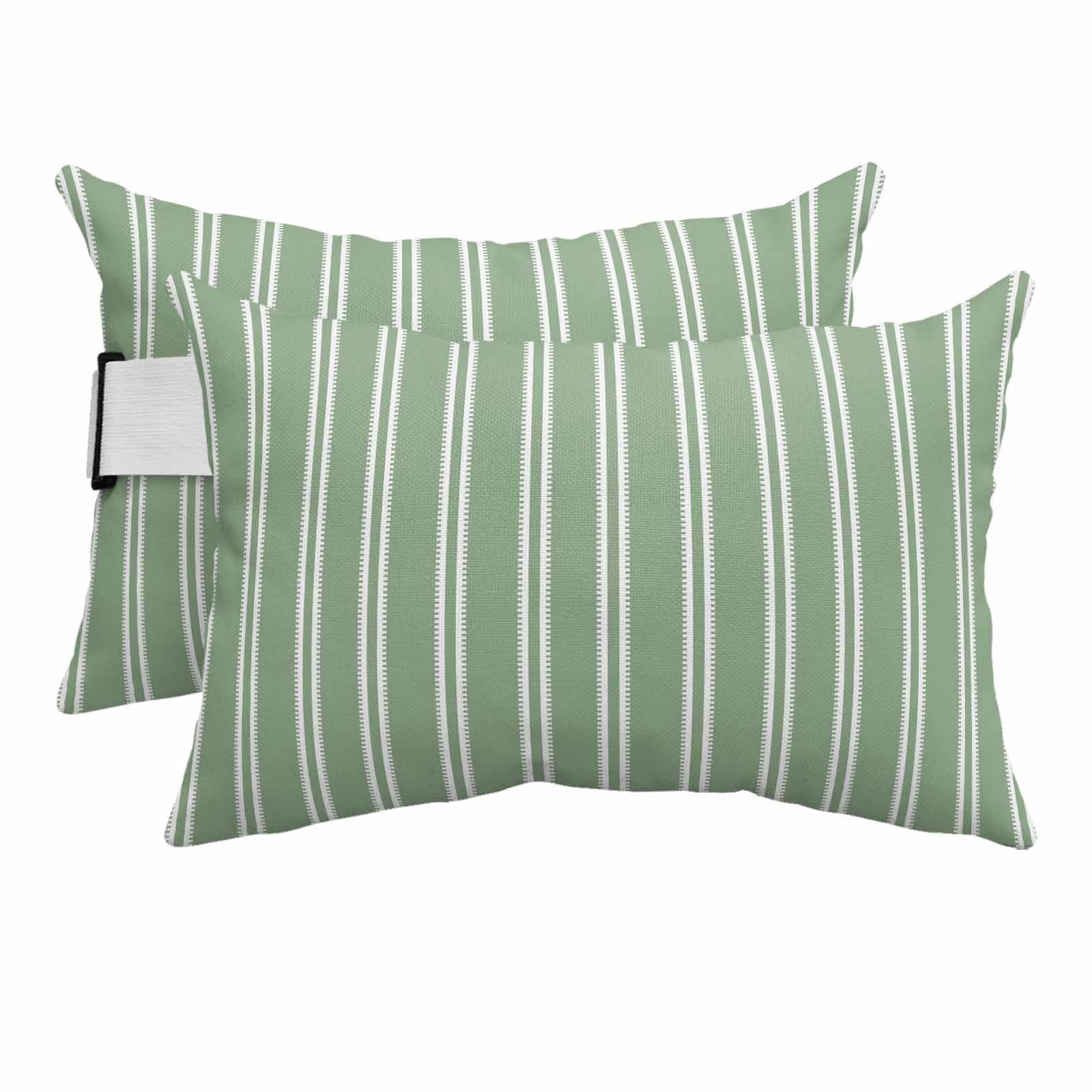 2PCS Outdoor Pillow for Chaise Lounge Chair Sage Green Stripes ...