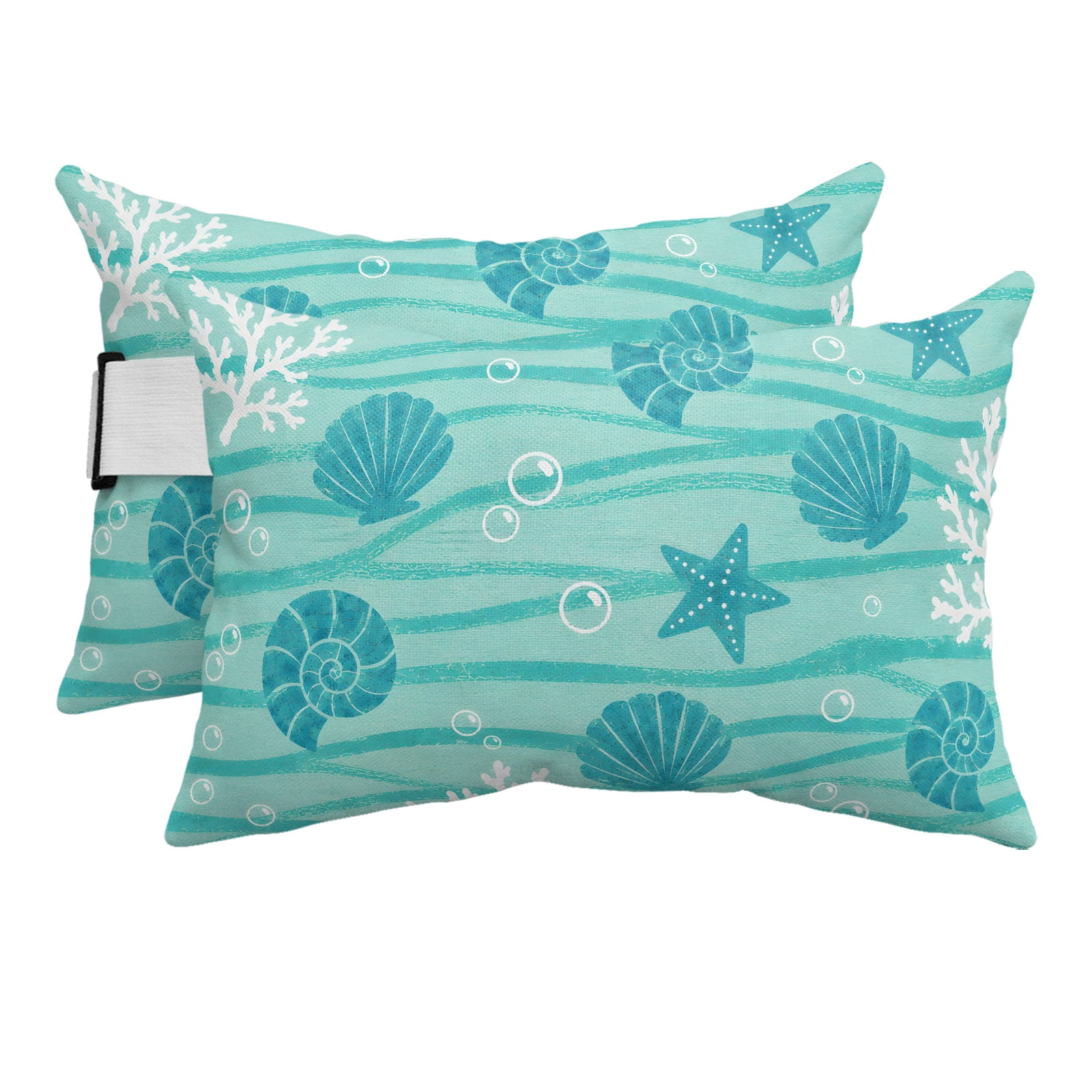 2PCS Outdoor Pillow for Chaise Lounge Chair Sea Shell Conch Starfish ...