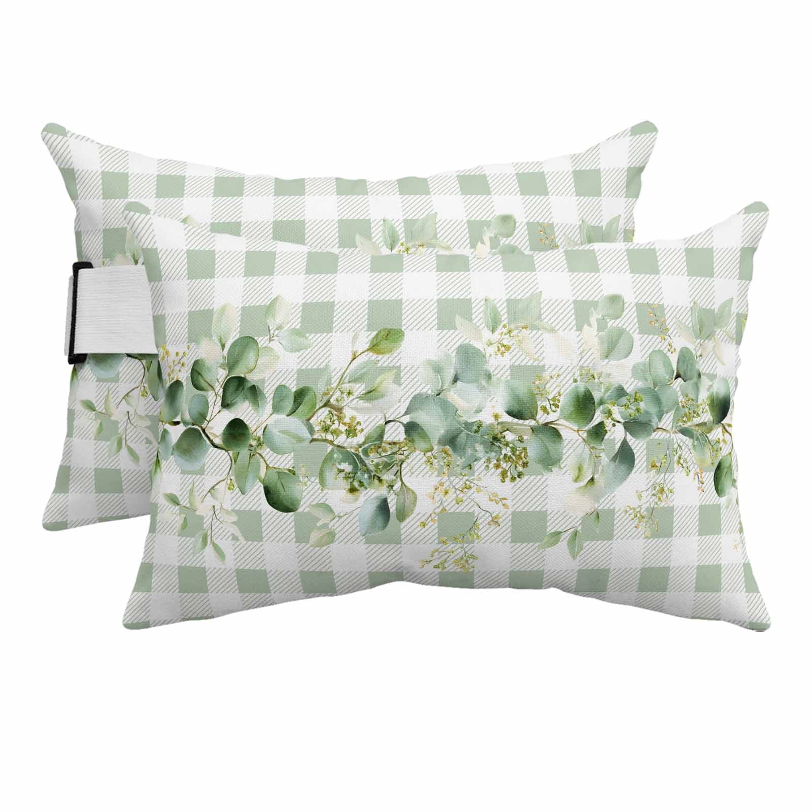 2PCS Outdoor Pillow for Chaise Lounge Chair Spring Eucalyptus Leaves ...