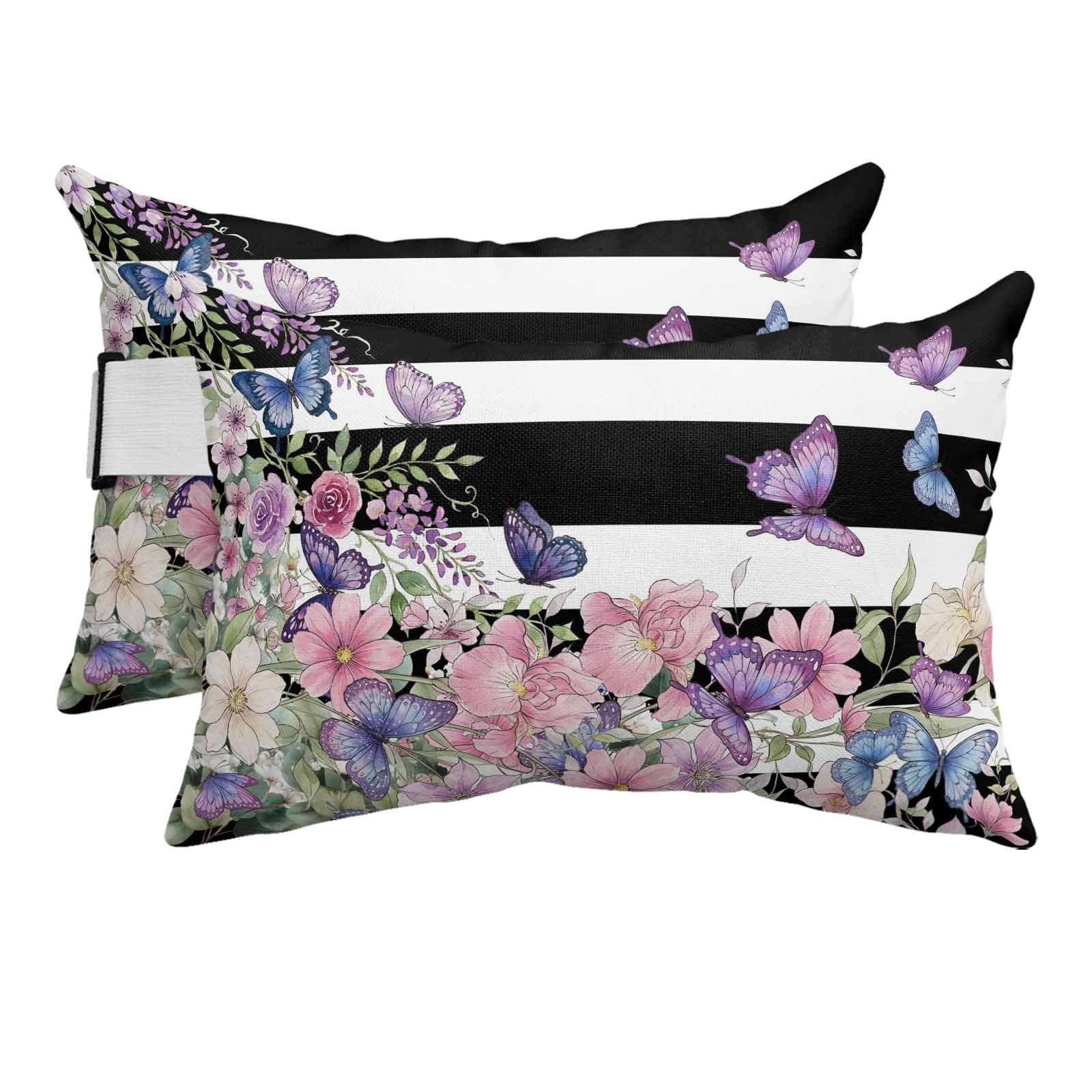 2PCS Outdoor Pillow for Chaise Lounge Chair Spring Flower Leaf ...