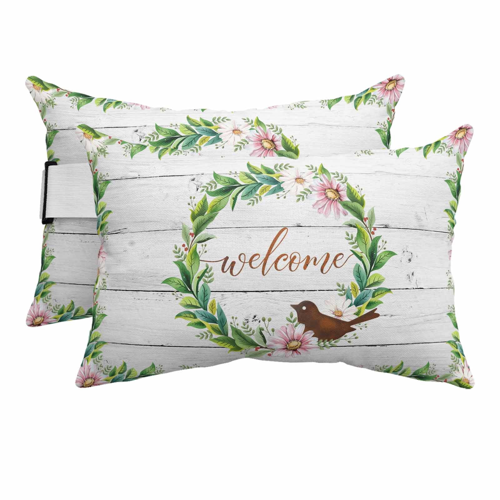 2PCS Outdoor Pillow for Chaise Lounge Chair Spring Flower Wreath ...