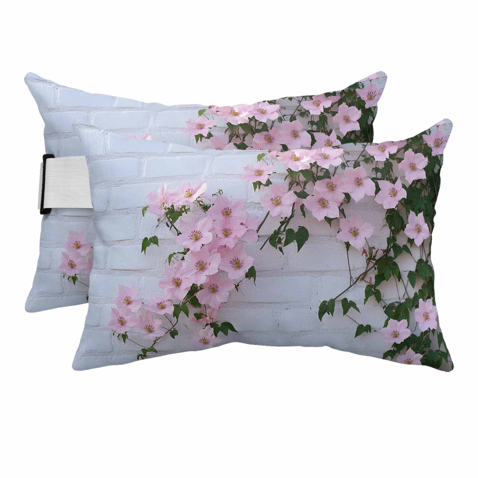 2PCS Outdoor Pillow for Chaise Lounge Chair Spring Pink Flower Green ...