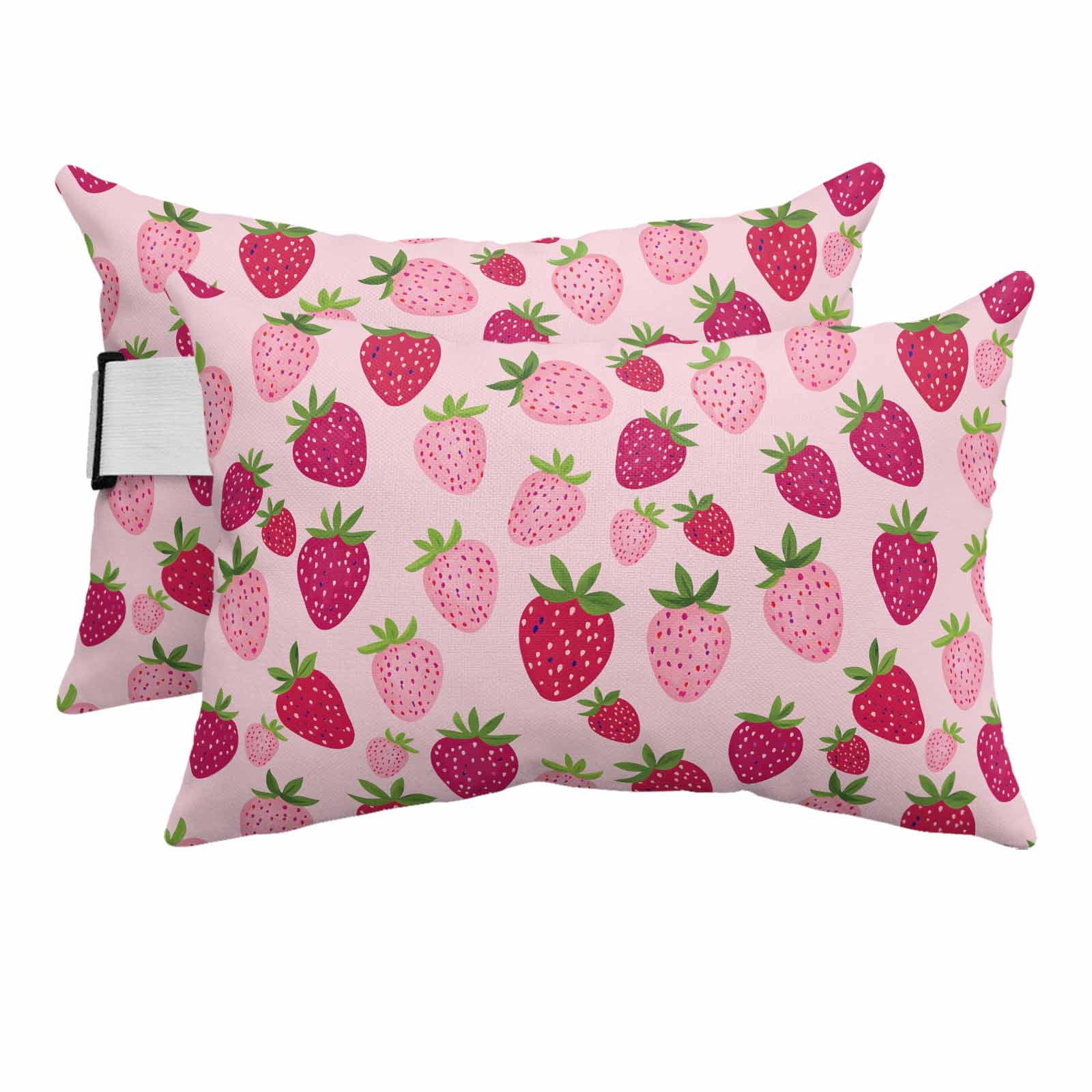 2PCS Outdoor Pillow for Chaise Lounge Chair Strawberries on Pink ...