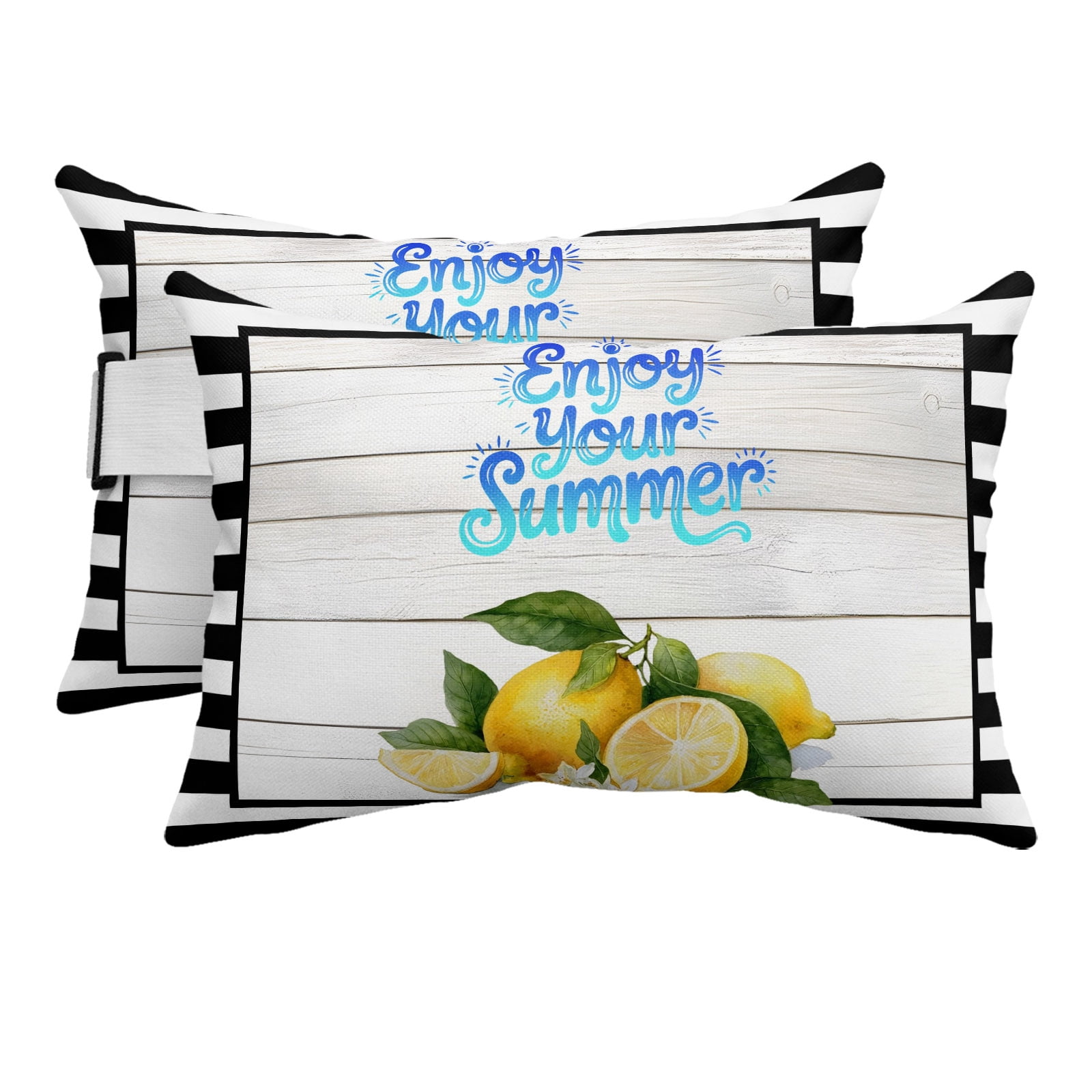 2PCS Outdoor Pillow for Chaise Lounge Chair Summer Lemon Flower Leaf ...