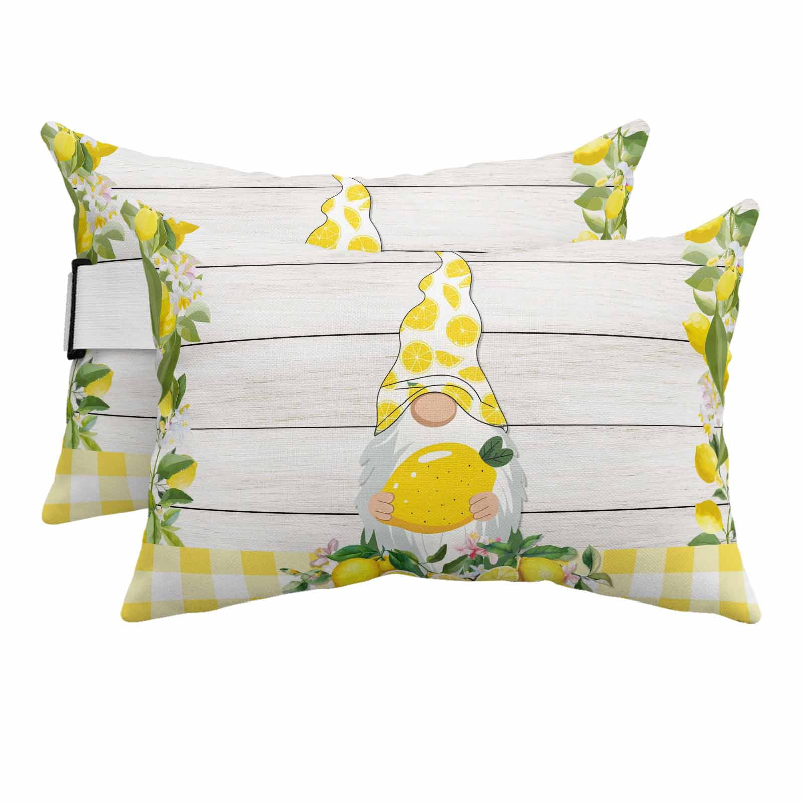 2PCS Outdoor Pillow for Chaise Lounge Chair Summer Lemon Gnome ...