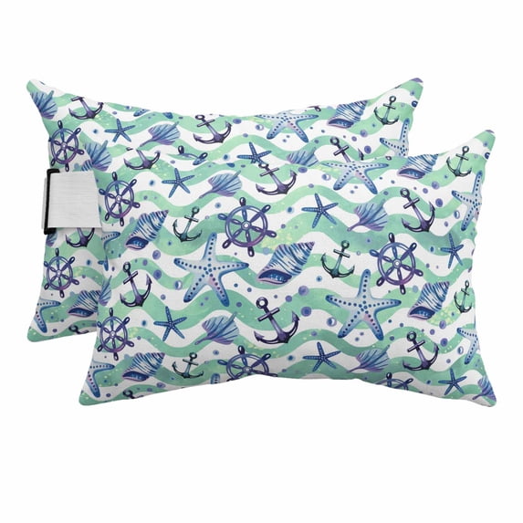 2PCS Outdoor Pillow for Chaise Lounge Chair Summer Nautical Blue Sea ...