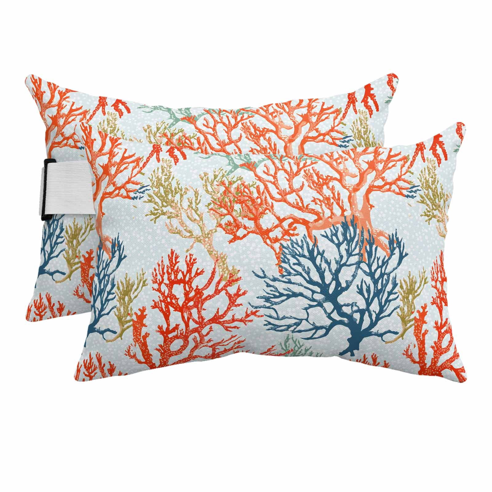 2PCS Outdoor Pillow for Chaise Lounge Chair Summer Ocean Colorful Coral ...