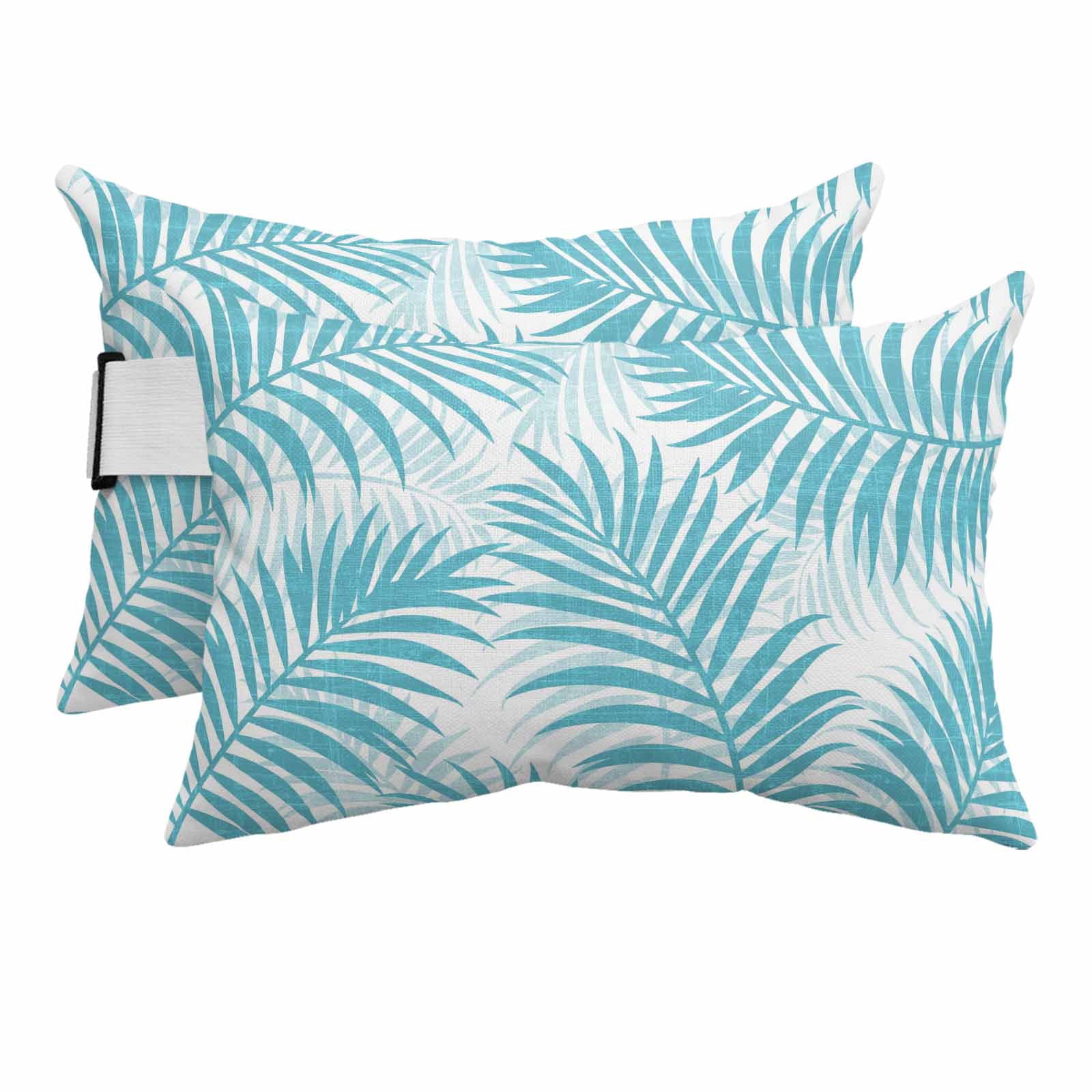 2PCS Outdoor Pillow for Chaise Lounge Chair Summer Palm Leaf Blue ...