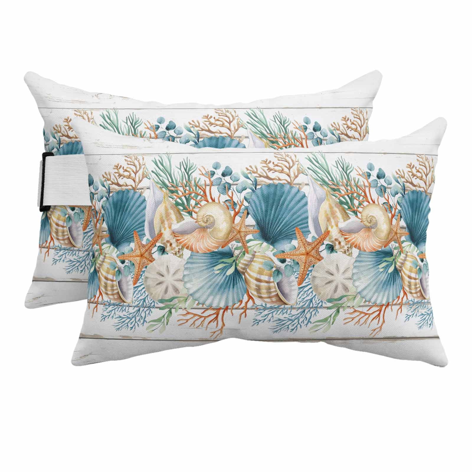 2PCS Outdoor Pillow for Chaise Lounge Chair Summer Sea Star Shell Coral ...