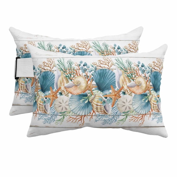 2PCS Outdoor Pillow for Chaise Lounge Chair Summer Sea Star Shell Coral ...