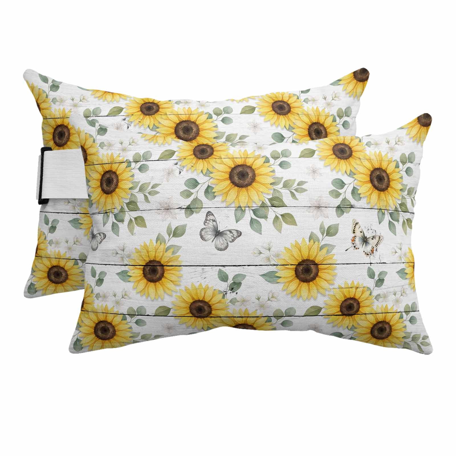 2PCS Outdoor Pillow for Chaise Lounge Chair Summer Sunflower Leaf ...