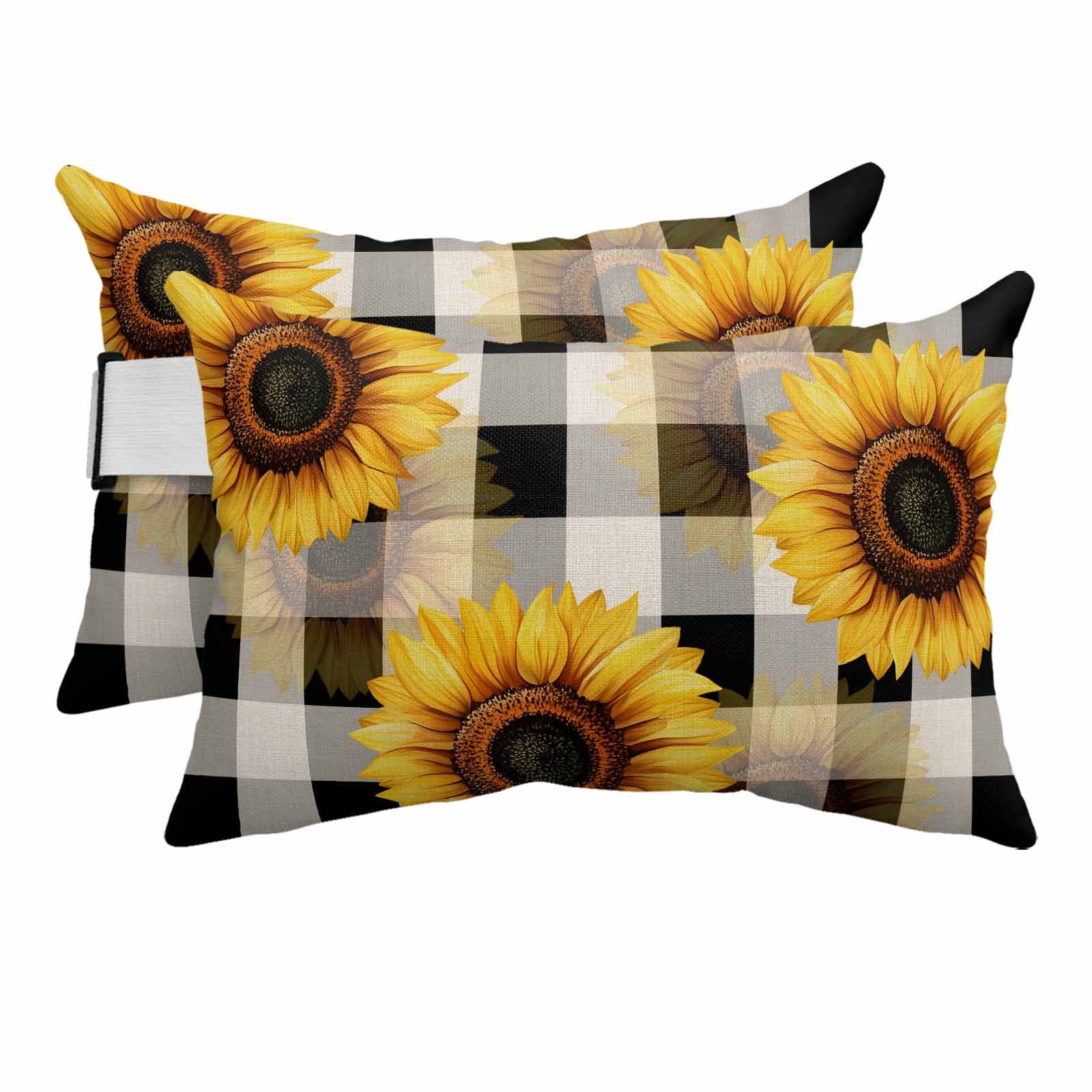 2PCS Outdoor Pillow for Chaise Lounge Chair Summer Watercolor Sunflower ...