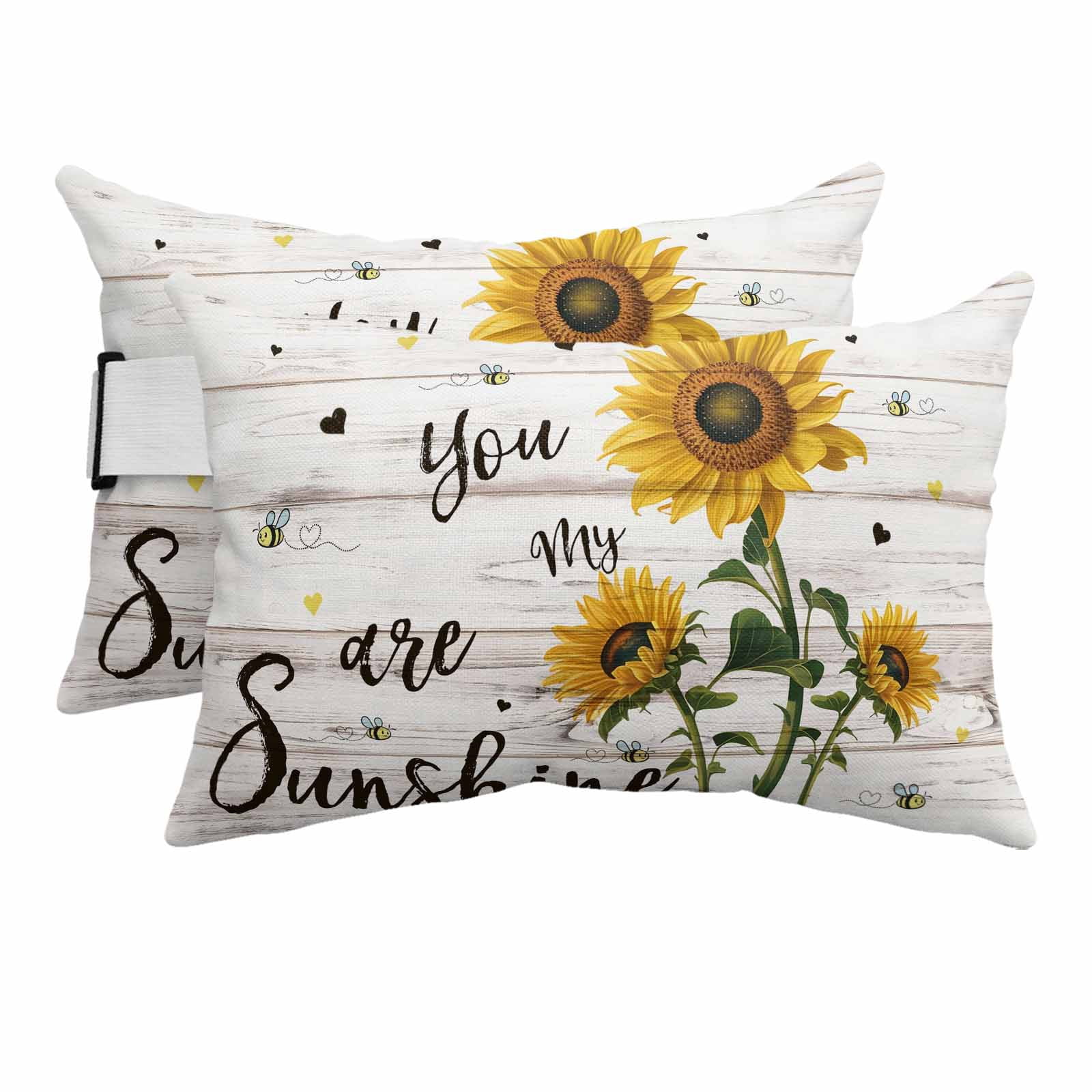 2PCS Outdoor Pillow for Chaise Lounge Chair Sunshine Sunflower Bee Love ...