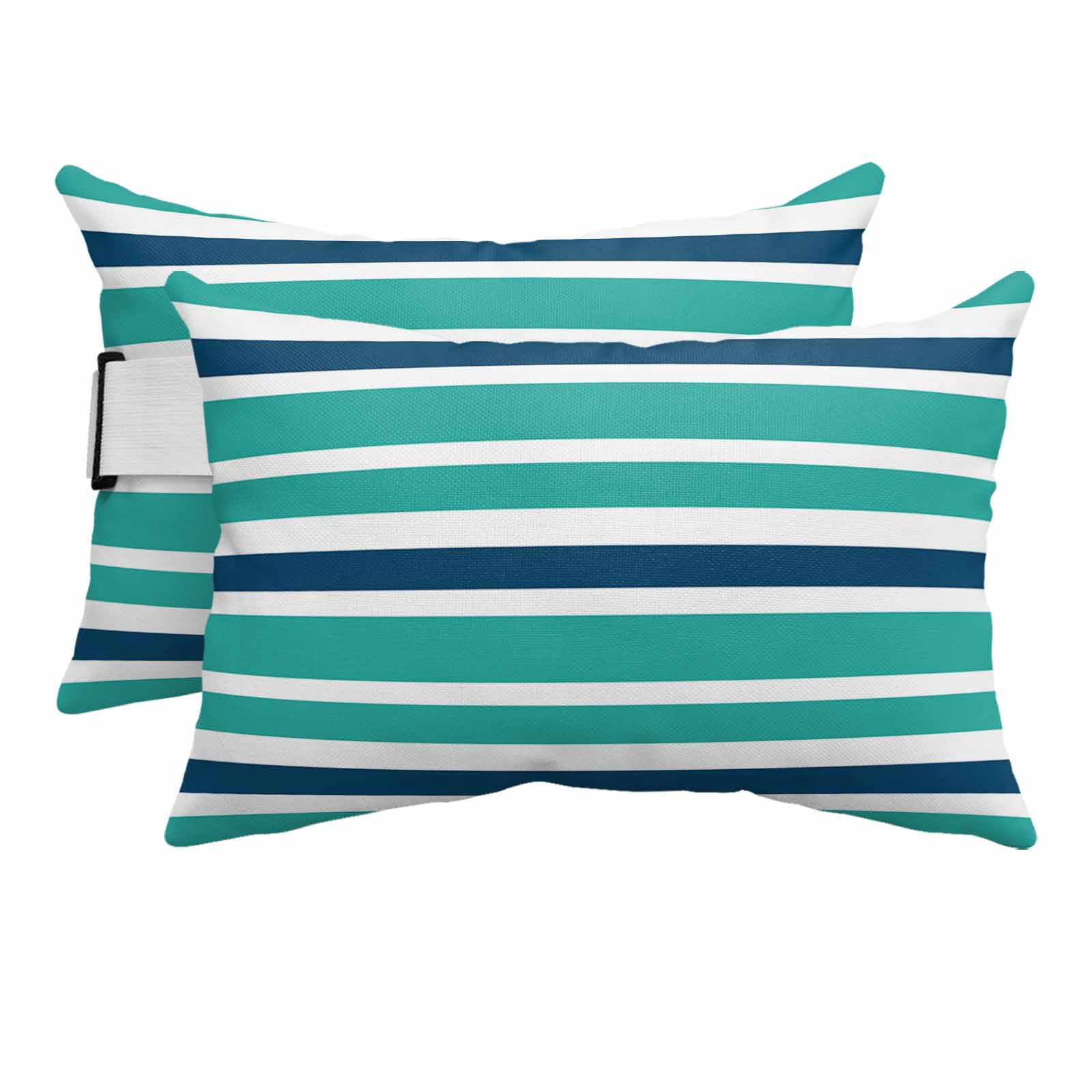 2PCS Outdoor Pillow for Chaise Lounge Chair Teal White Blue Stripes ...