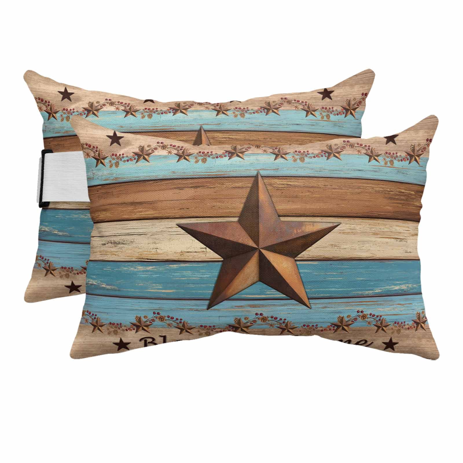 2PCS Outdoor Pillow for Chaise Lounge Chair Teal Wood Grain Western ...