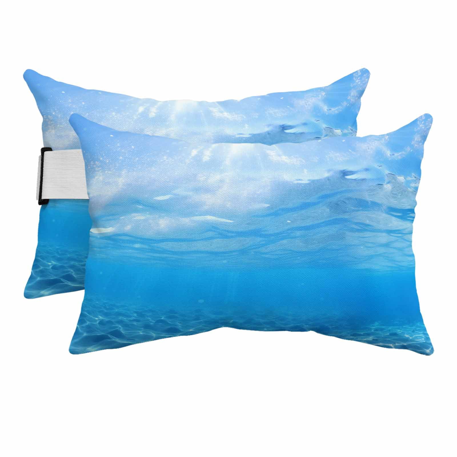 2PCS Outdoor Pillow for Chaise Lounge Chair Underwater Blue Ocean Water ...