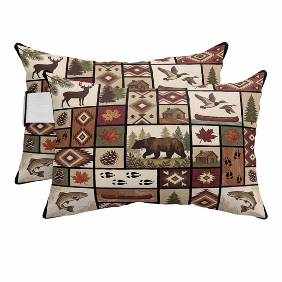 2PCS Outdoor Pillow for Chaise Lounge Chair Village Bear Deer Maple ...