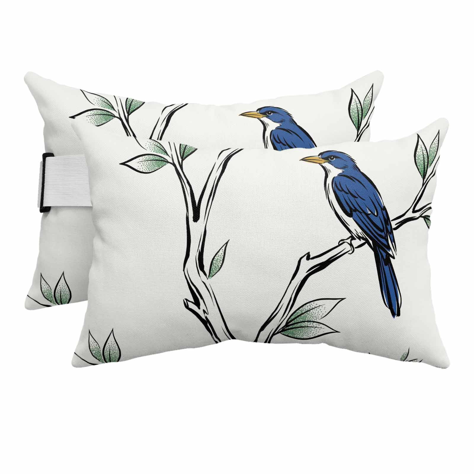 2PCS Outdoor Pillow for Chaise Lounge Chair Vintage Blue Bird Green ...