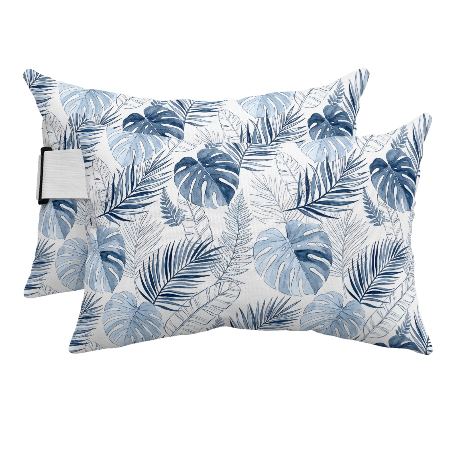 2PCS Outdoor Pillow for Chaise Lounge Chair Watercolor Blue Monstera ...