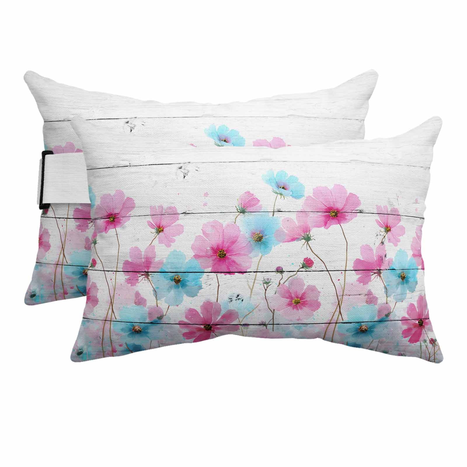 2PCS Outdoor Pillow for Chaise Lounge Chair Watercolor Blue Pink ...