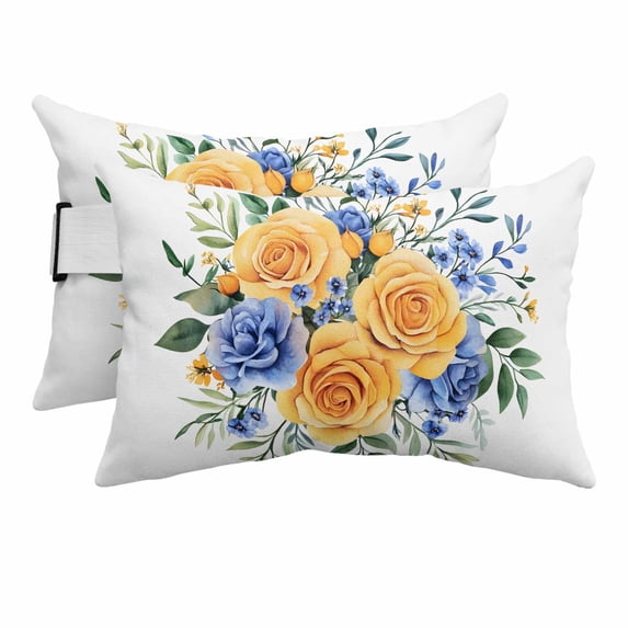 2PCS Outdoor Pillow for Chaise Lounge Chair Watercolor Blue Yellow ...